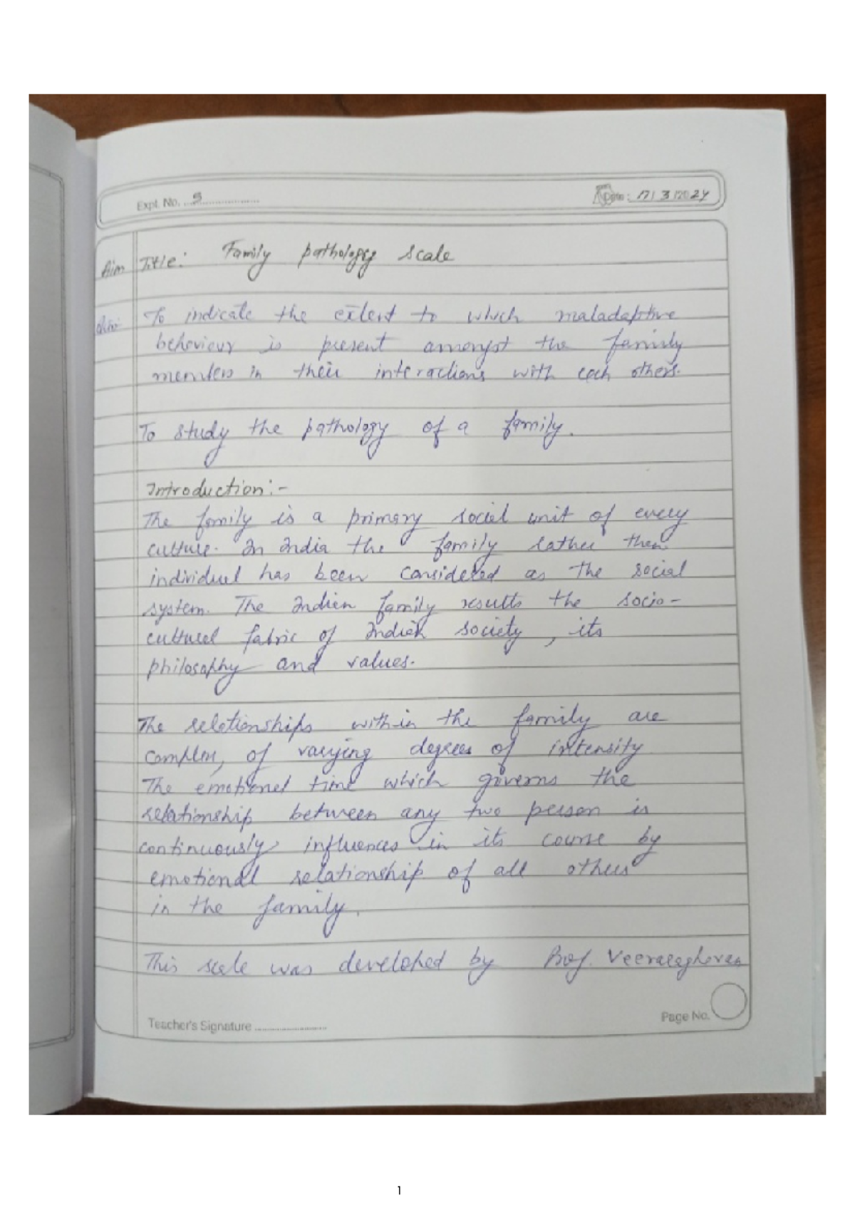 Family pathology - Short notes - Expt. No. 5 Date: Aim Title: Family ...