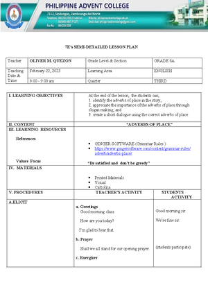 Lesson PLAN OF Humss Natividad - LESSON PLAN OF HUMSS FOURTH QUARTER ...