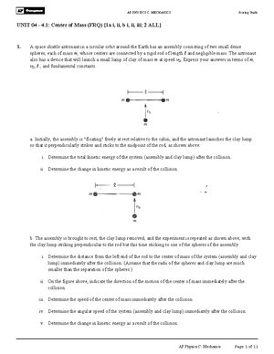 Center of mass lab - lab report - Ap Physics C Block 8 Objectives: Find ...
