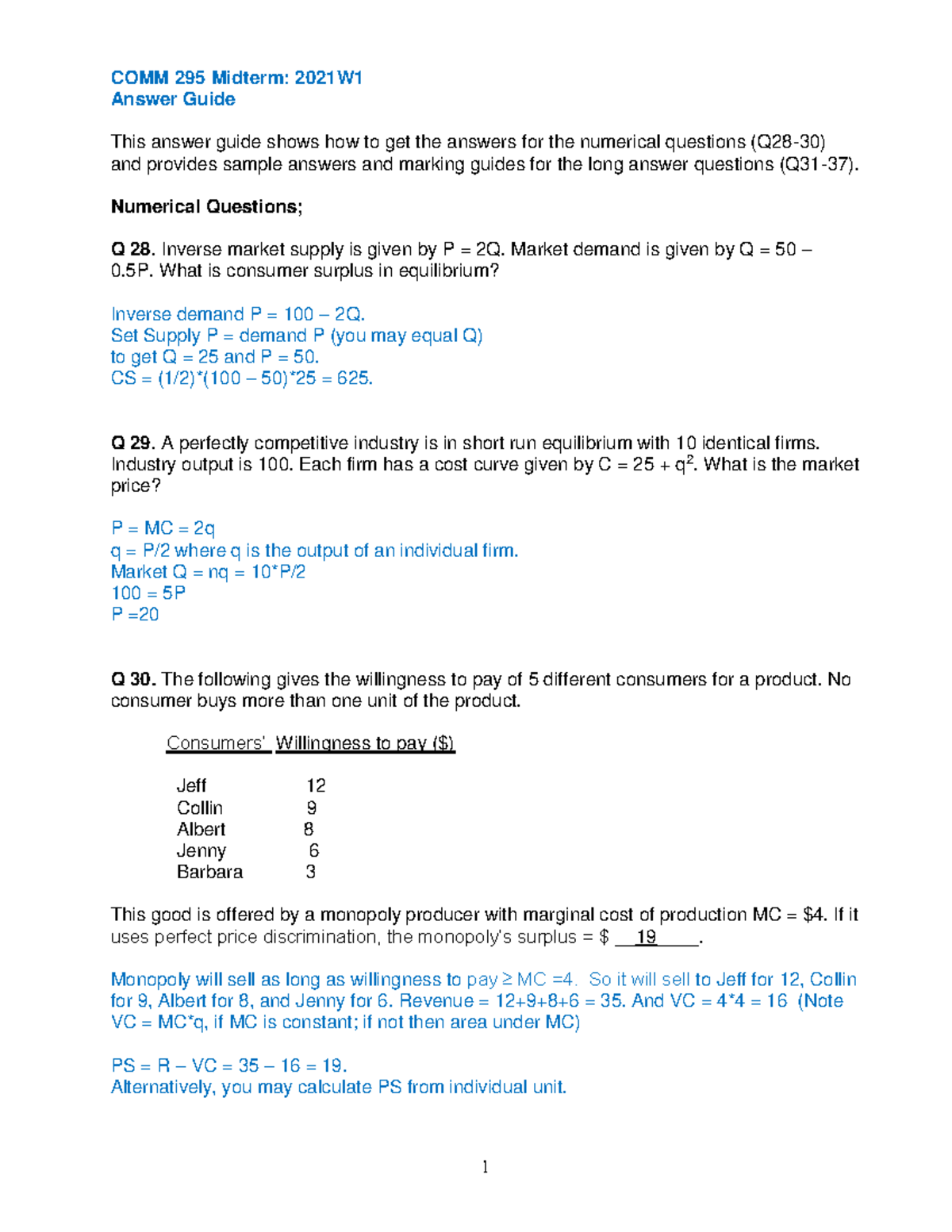 Midterm Answers 2021 - COMM 295 Midterm: 2021W Answer Guide This answer guide shows how to get ...