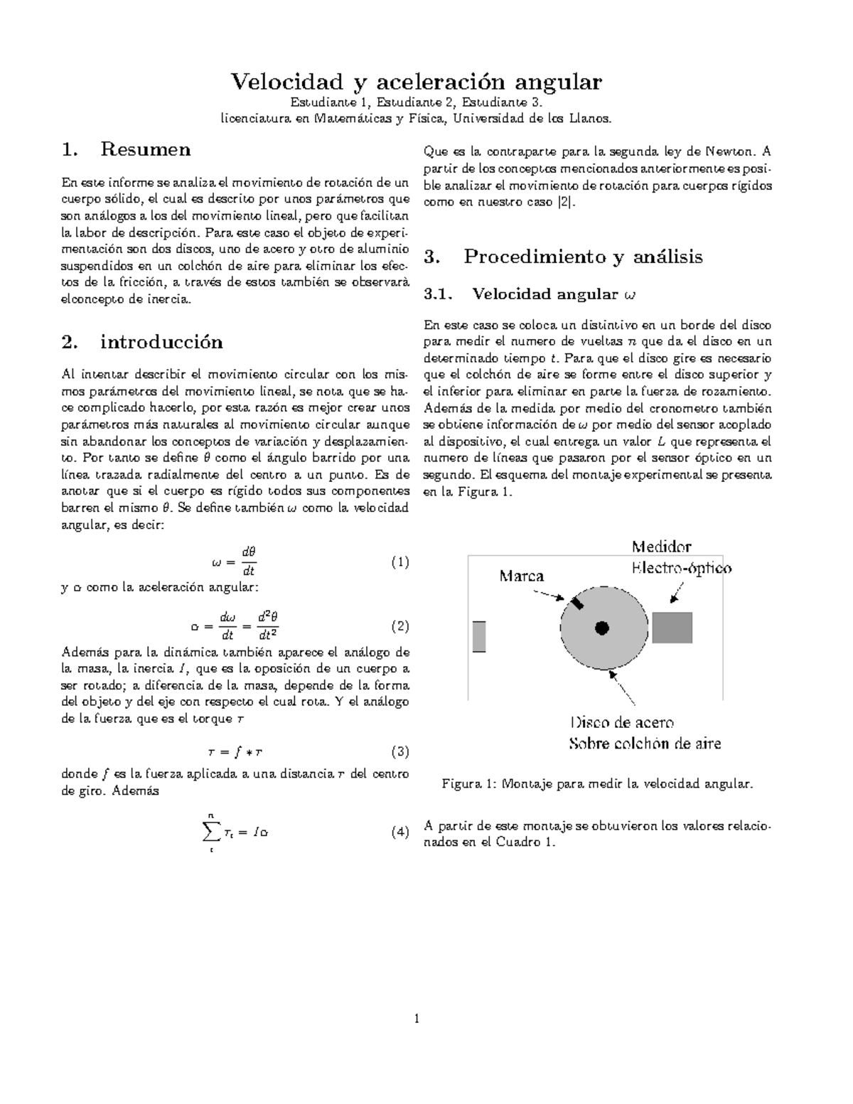 velocidad_angular_y_acceleracion_angular - Velocidad y aceleraci´ on angular Estudiante 1, - Studocu