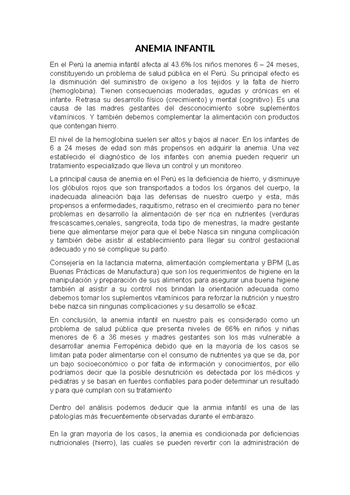 Anemia Infantil ( Profe Mirtha ) - ANEMIA INFANTIL En el Perú la anemia ...