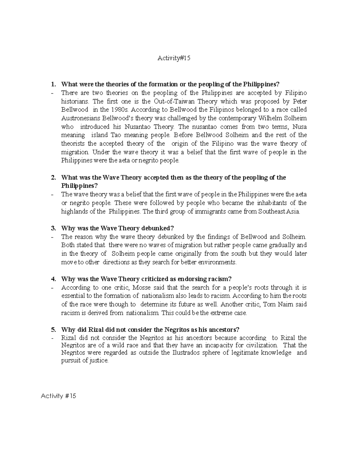 PH15-16 - Rizal-Chapter-15-16 - Activity# What were the theories of the formation or the ...
