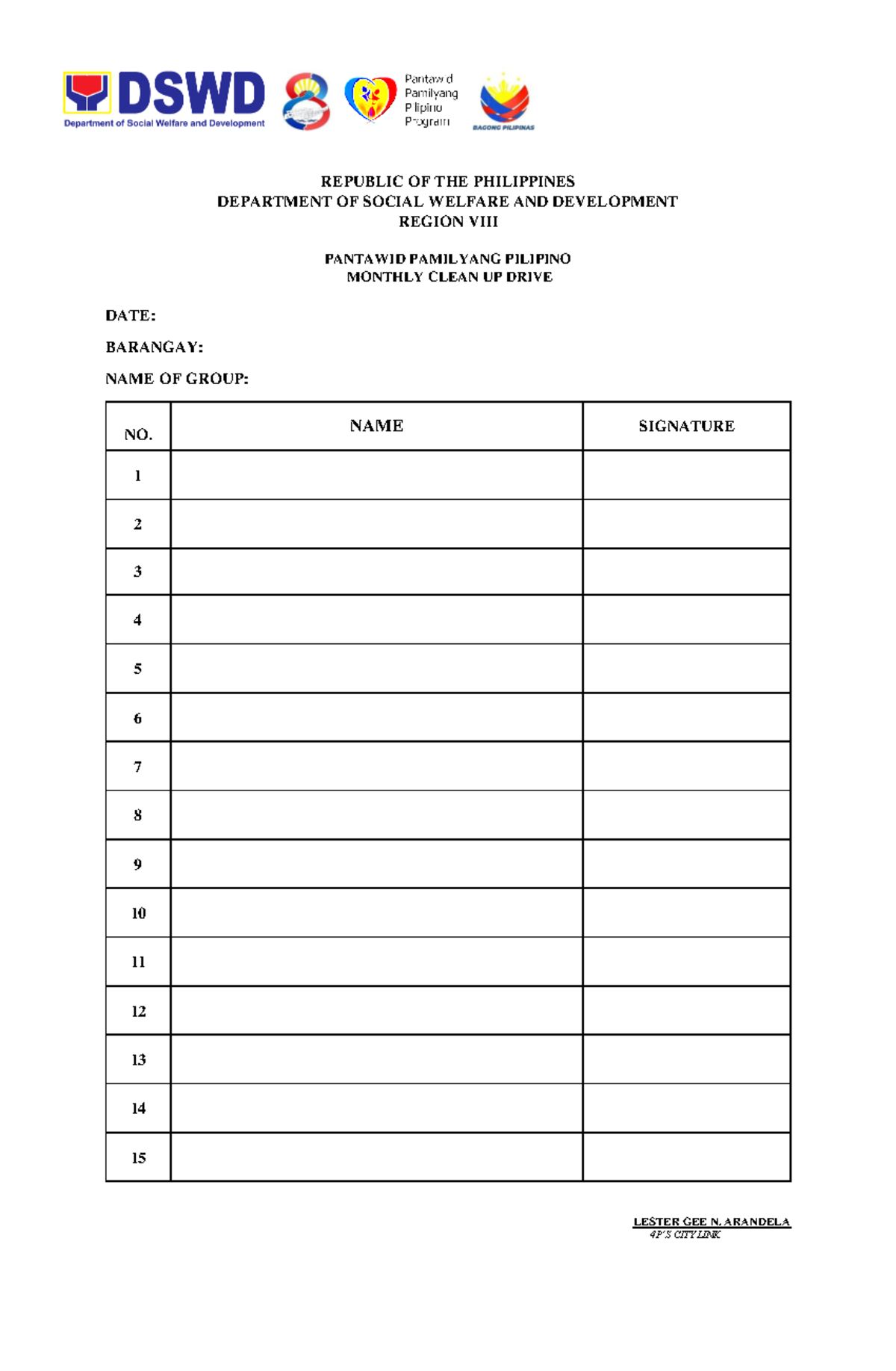 4P's Monthly for Clean-up Drive Attendance - Social Work Communication ...