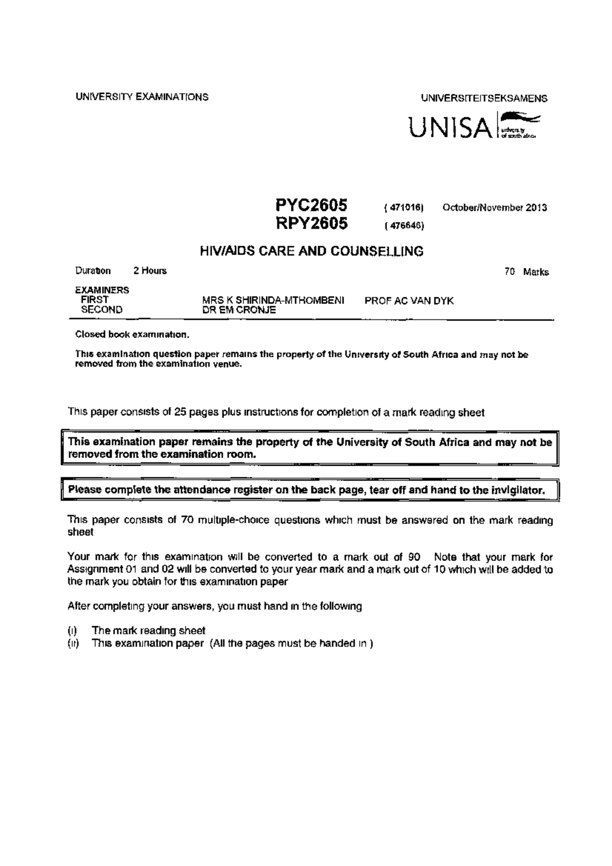 PYC2605-2013-oct- nov - Studocu