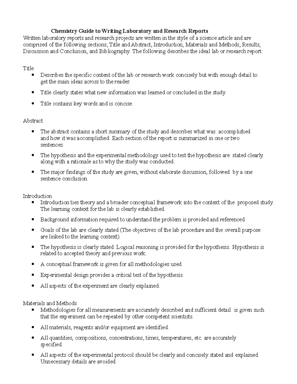 Chemistry Guide to Writing Laboratory and Research Reports - The ...
