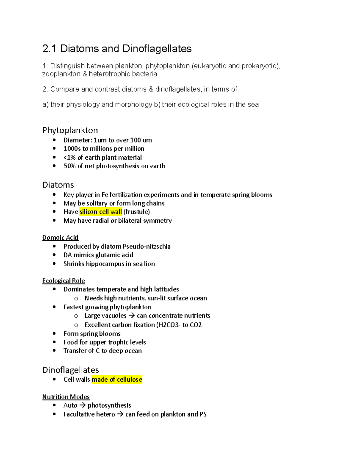 Module 2 - Plankton and Nutrients - 2 Diatoms and Dinoflagellates 1 ...