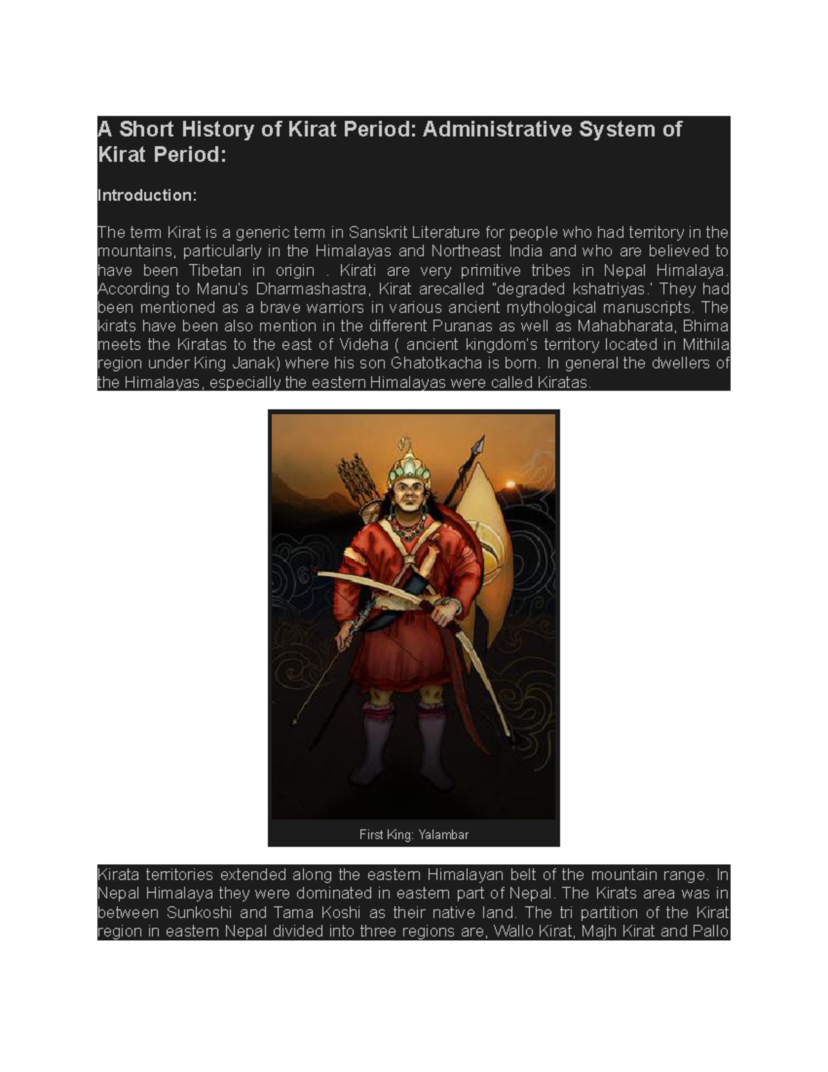 A Short History of Kirat Period - Kirati are very primitive tribes in ...