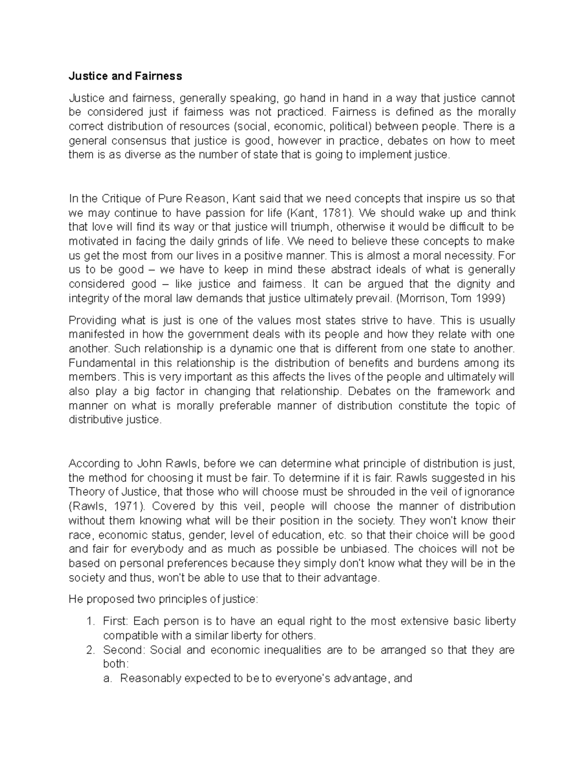 Justice and Fairness - Justice and Fairness Justice and fairness ...