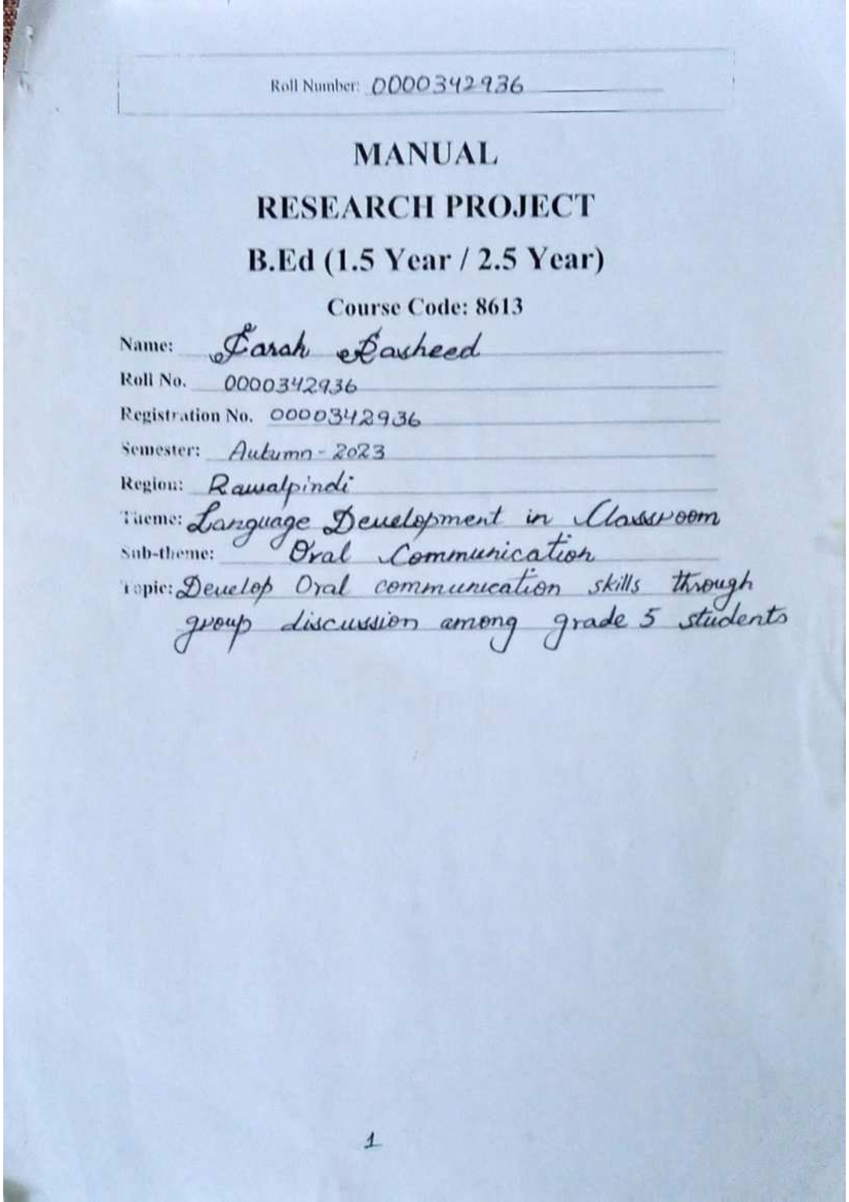 Research project 8613-Farah Rasheed - research Manual - Studocu