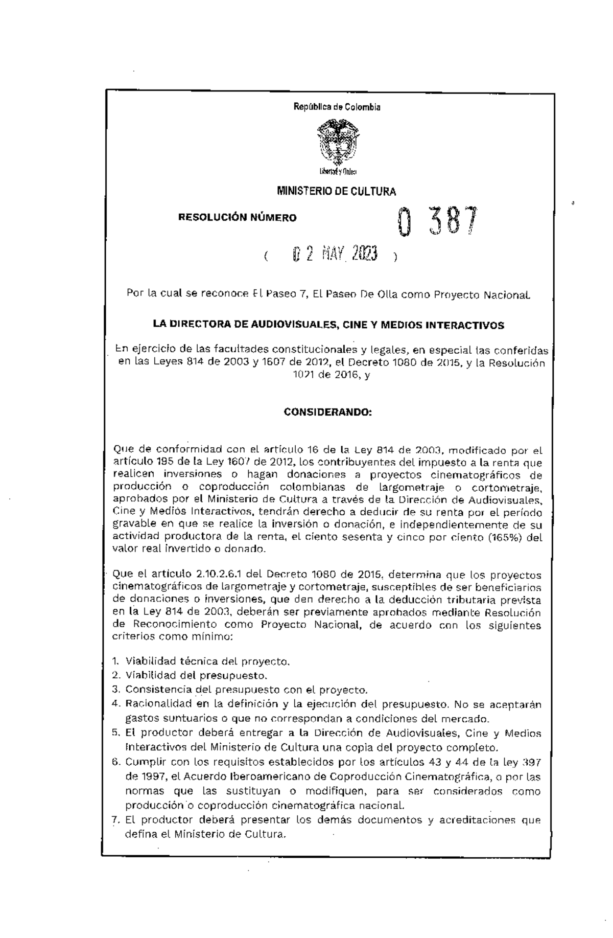Excención EL Paseo 7 - AAAA - República de Colombia Libertad y Orden ...