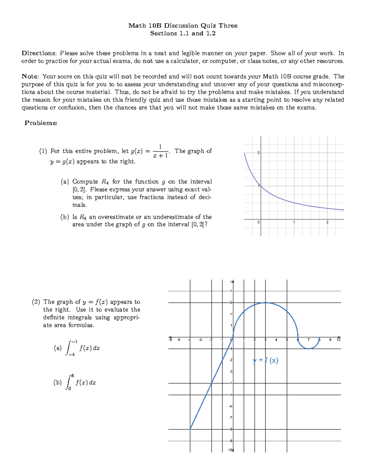 Practice Quiz 3 - Math 10B Discussion Quiz Three Sections 1 and 1 ...