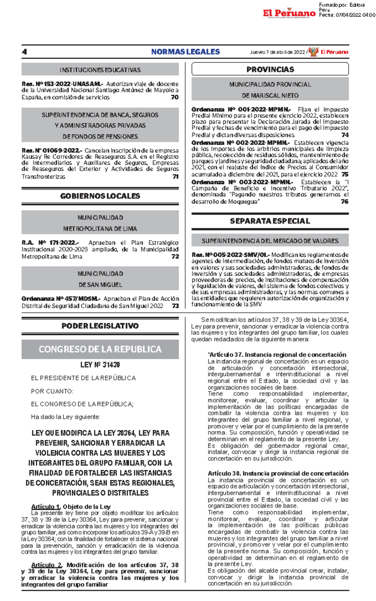 Ley que modifica la ley 30364 ley para prevenir sancionar ley n 31439 ...