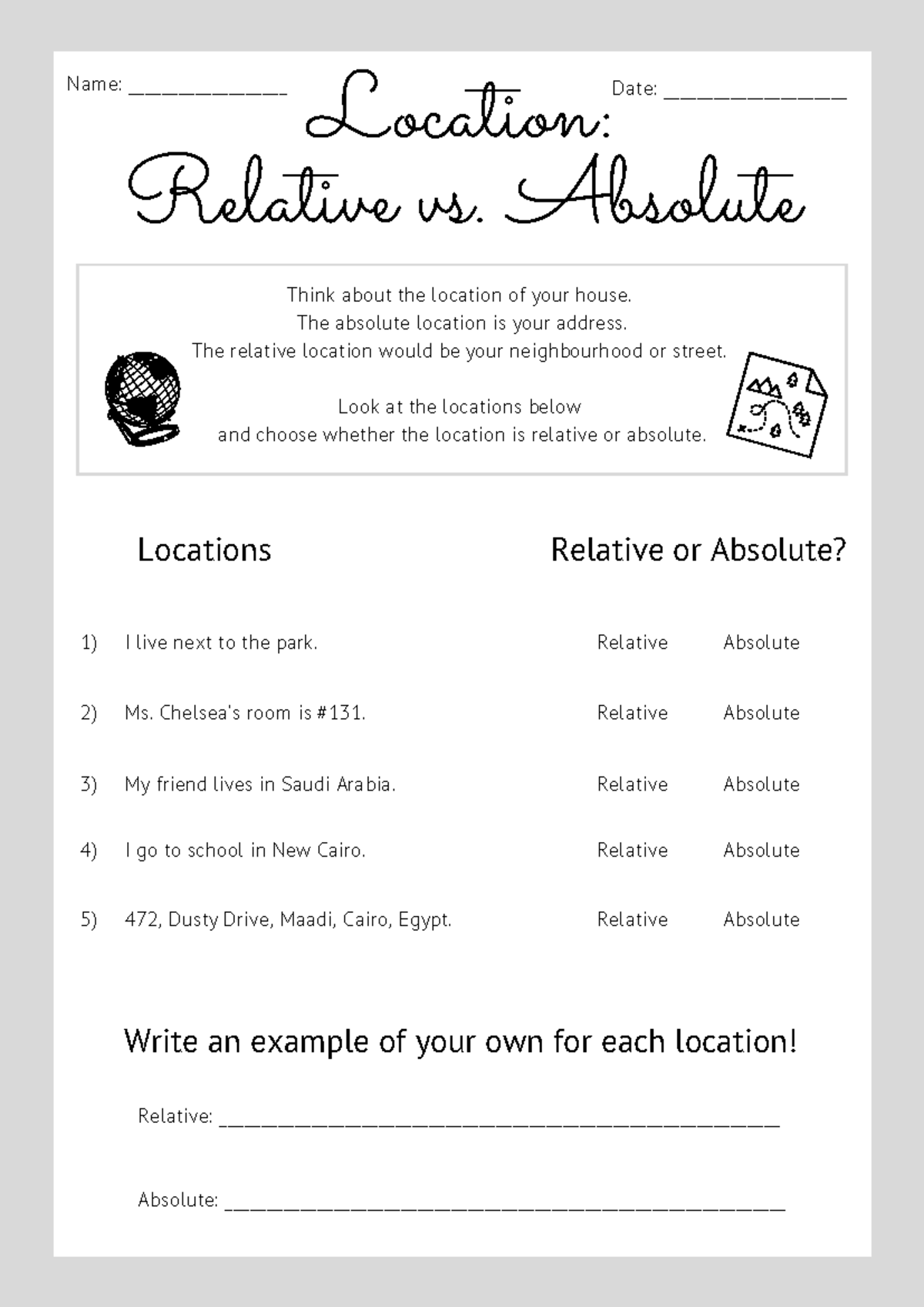 Relativevs Absolute Location Worksheet-1 - Location: Relative vs ...