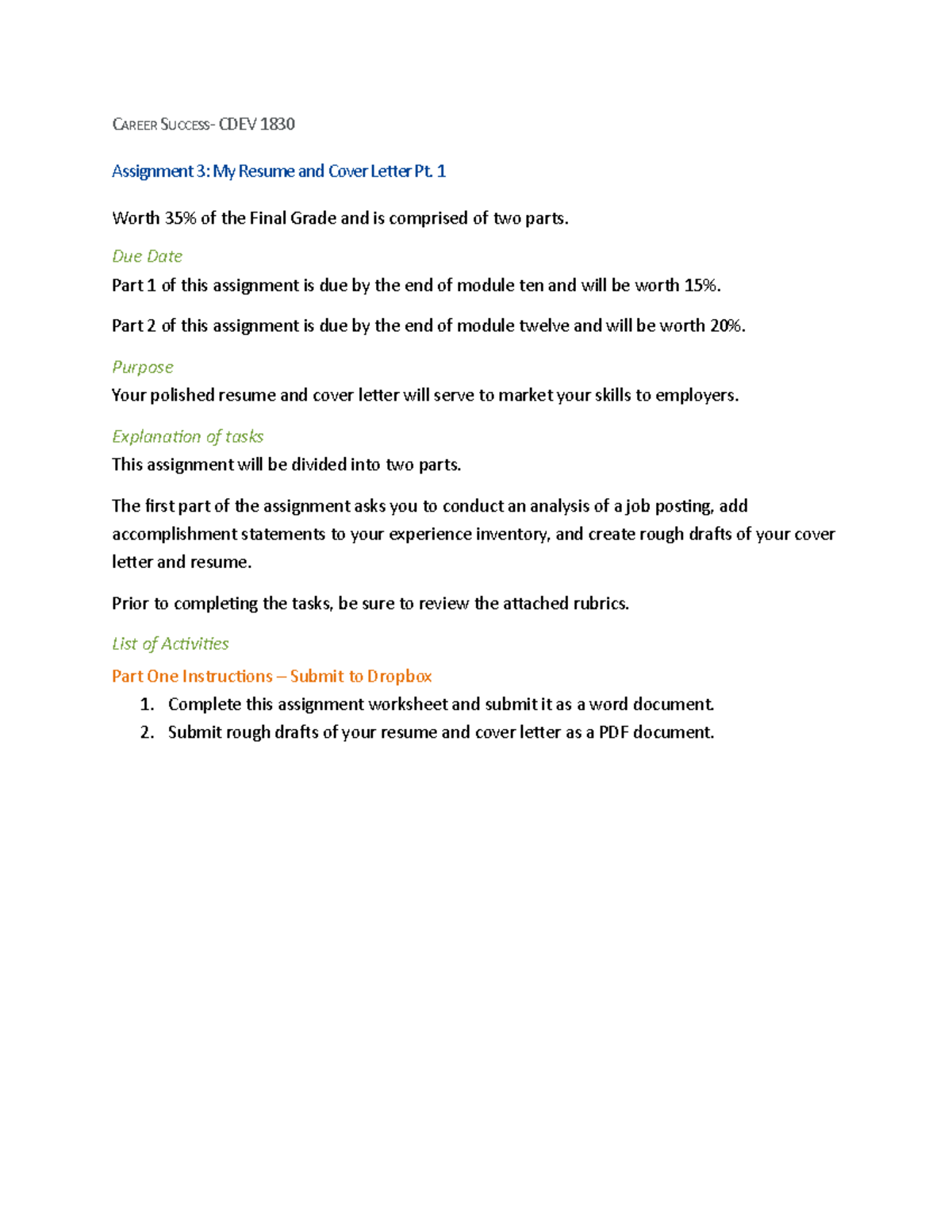 Sourav Career - mmm - CAREER SUCCESS- CDEV 1830 Assignment 3: My Resume ...
