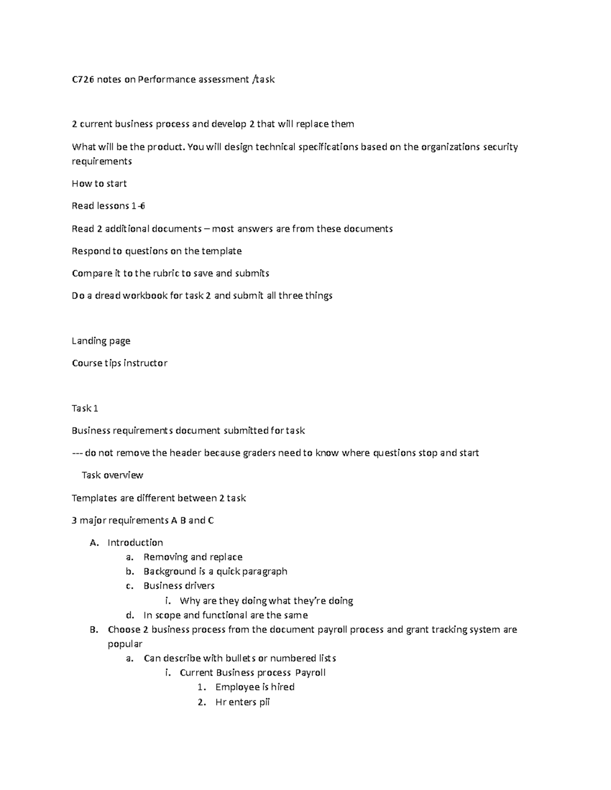 C726 notes on Performance assessment - You will design technical ...