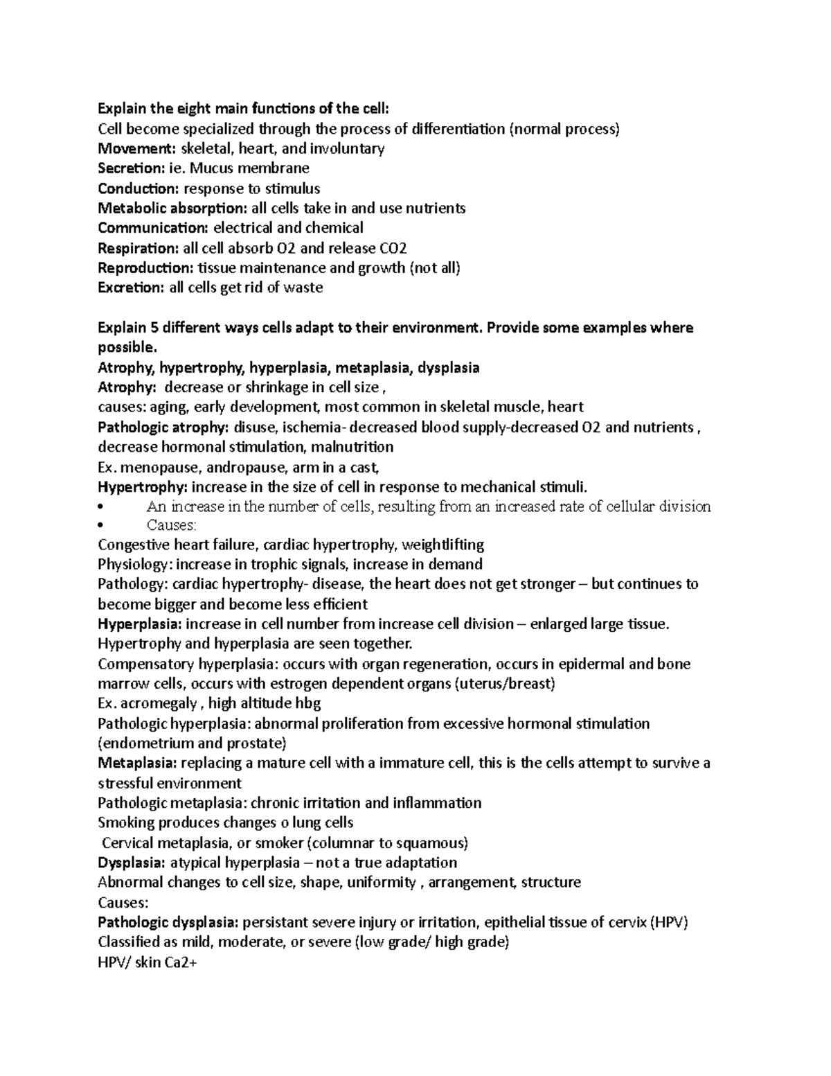 Explain the eight main functions of the cell - ANPH1001 - NorQuest ...