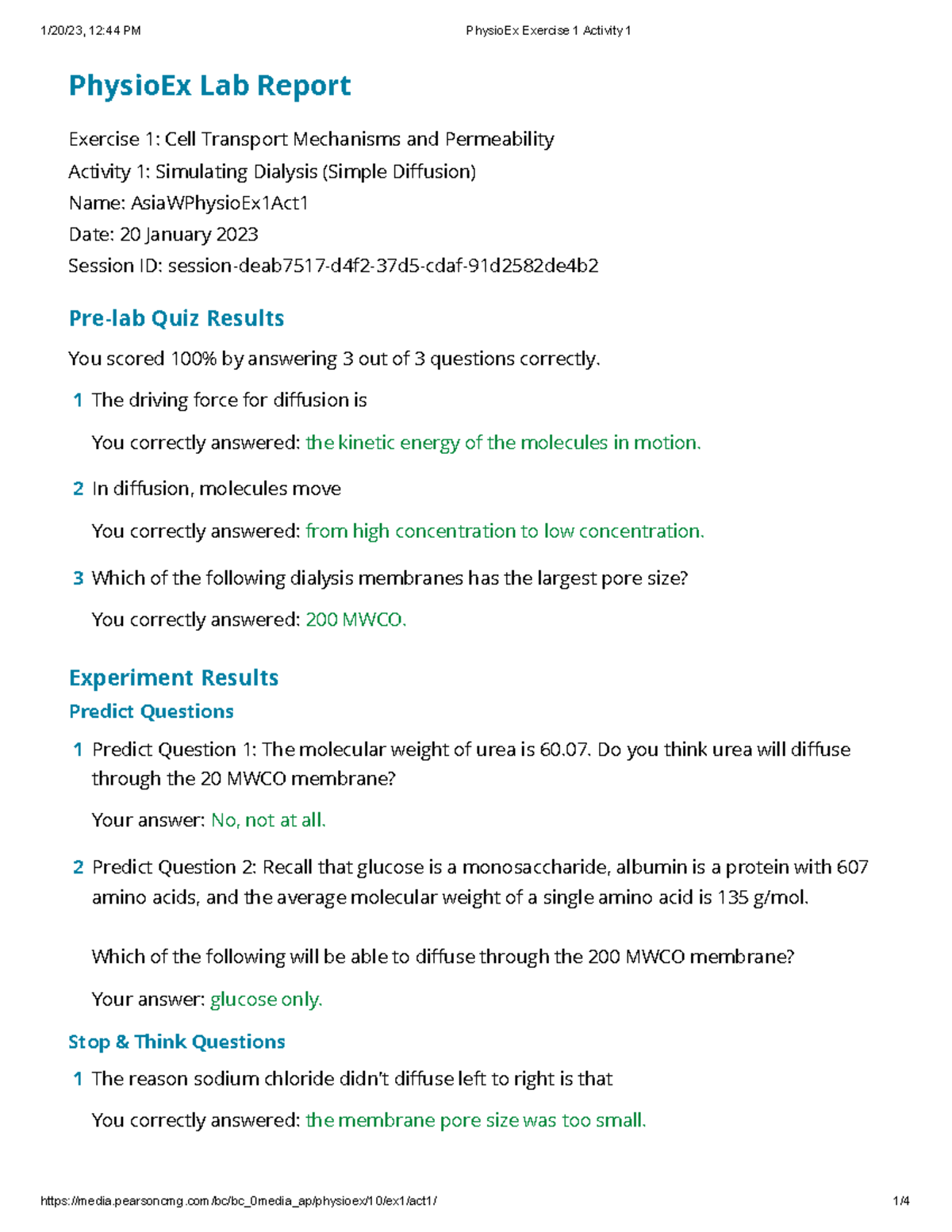 Physio Ex Exercise 1 Activity 1 - PhysioEx Lab Report Exercise 1: Cell ...
