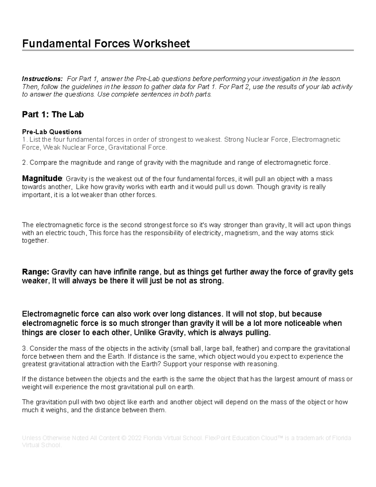 1.06 - Forces - IDK - Fundamental Forces Worksheet Instructions: For ...