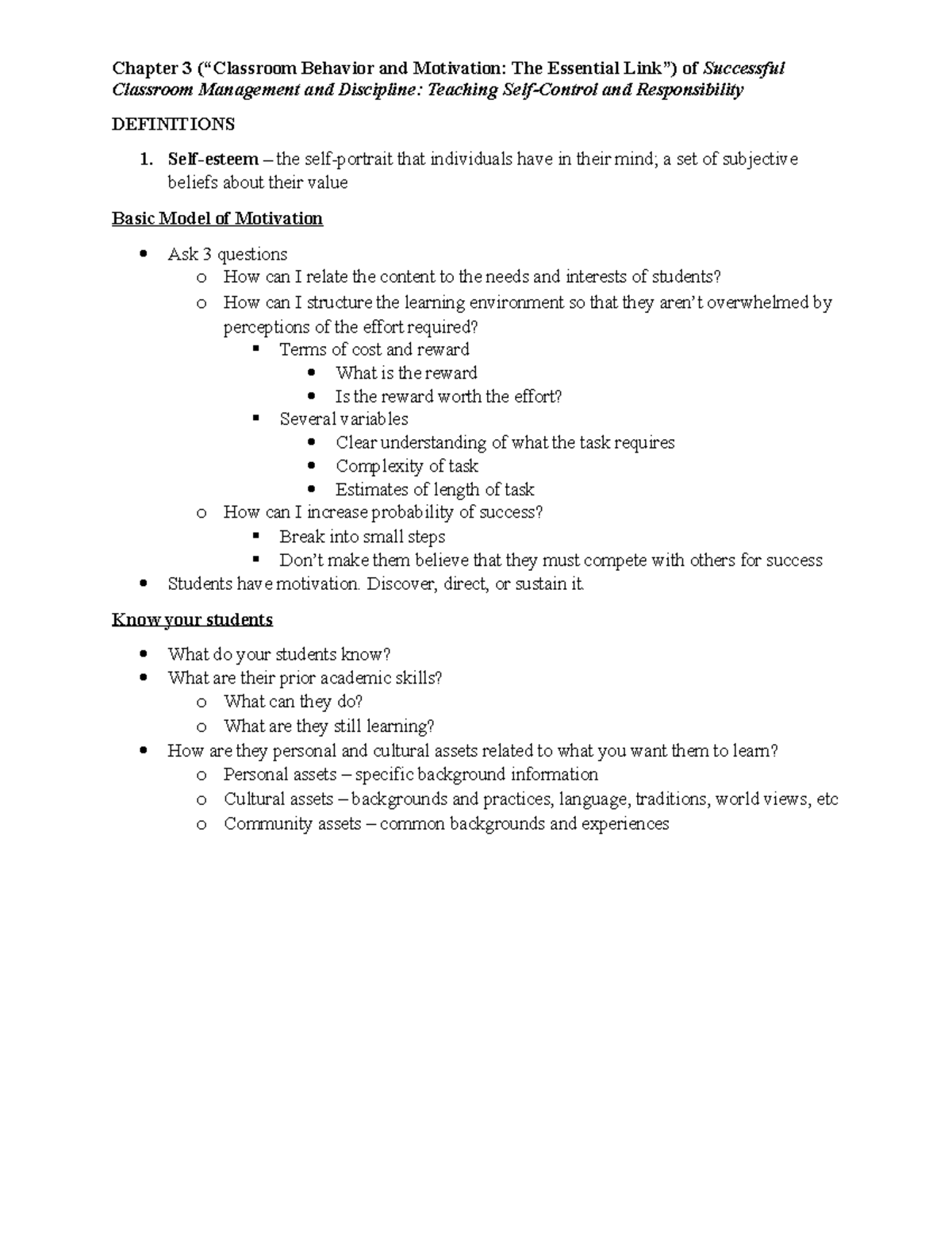 Chapter 3 classroom behavior and motivation - Chapter 3 Behavior and ...