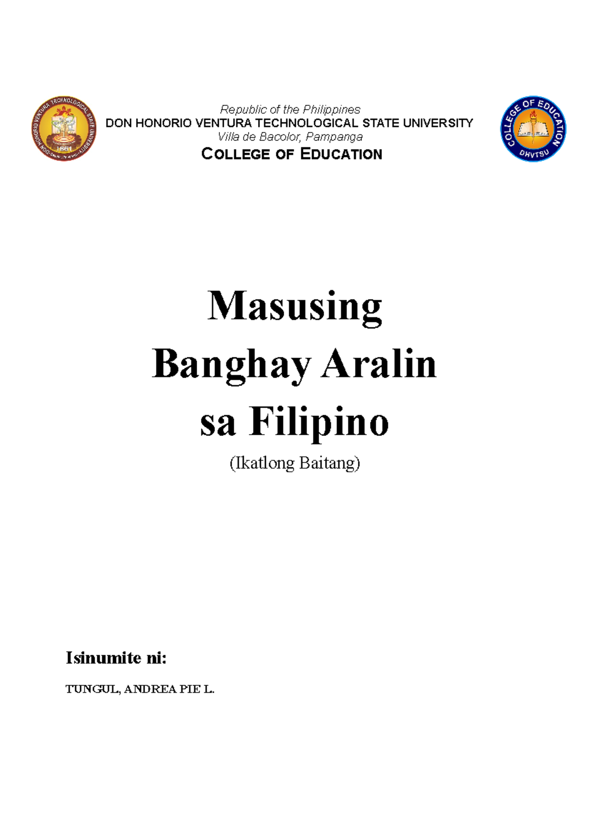 Tagalog Sample Lesson PLAN - Republic of the Philippines DON HONORIO ...