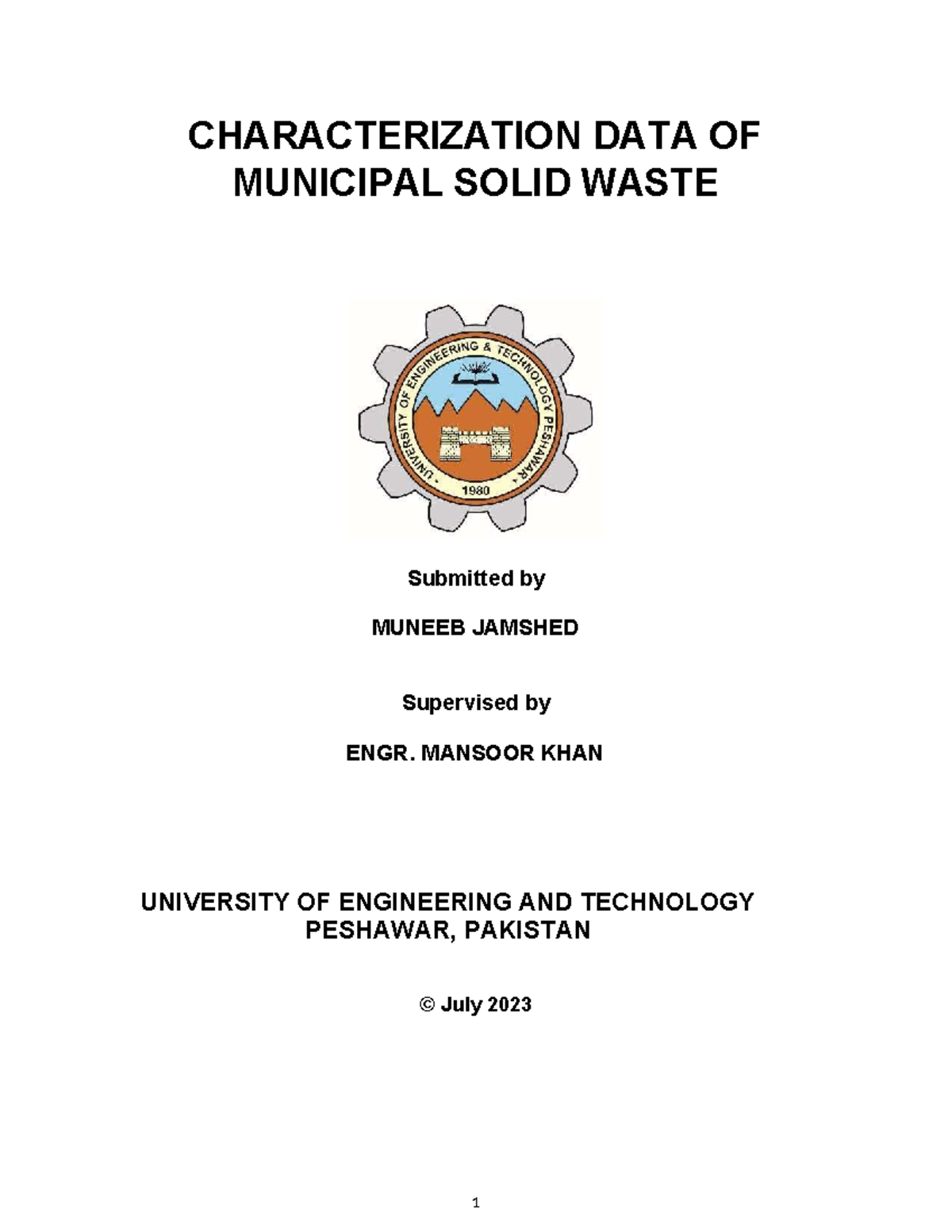 Thesis Report - CHARACTERIZATION DATA OF MUNICIPAL SOLID WASTE ...