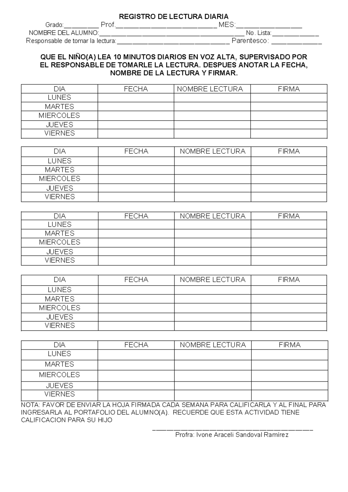 Lectura Diaria para actividades escolares para registro y avances de ...