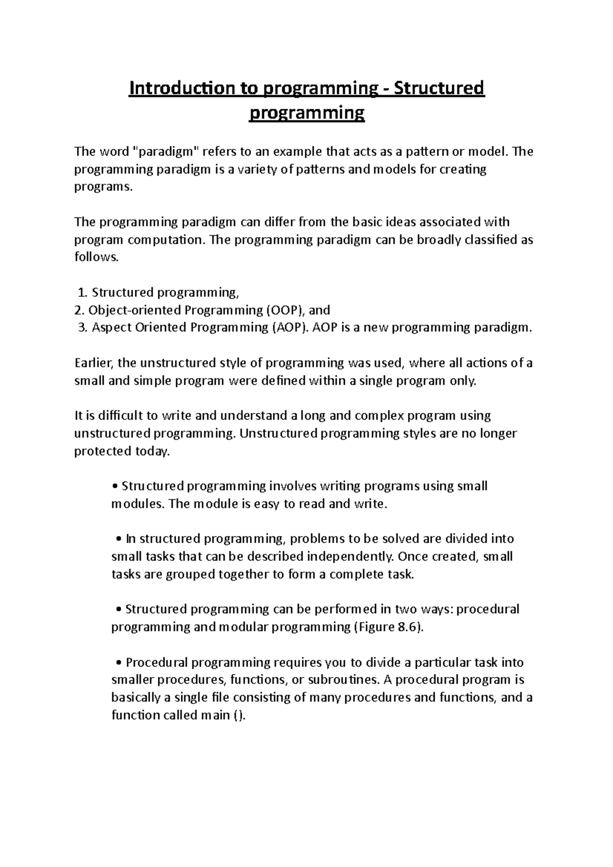 Introduction to programming - Structured programming - The programming ...