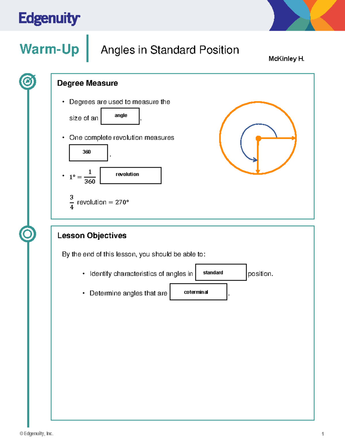 Edge L 1 - Practice - Warm-Up Angles in Standard Position Degree ...