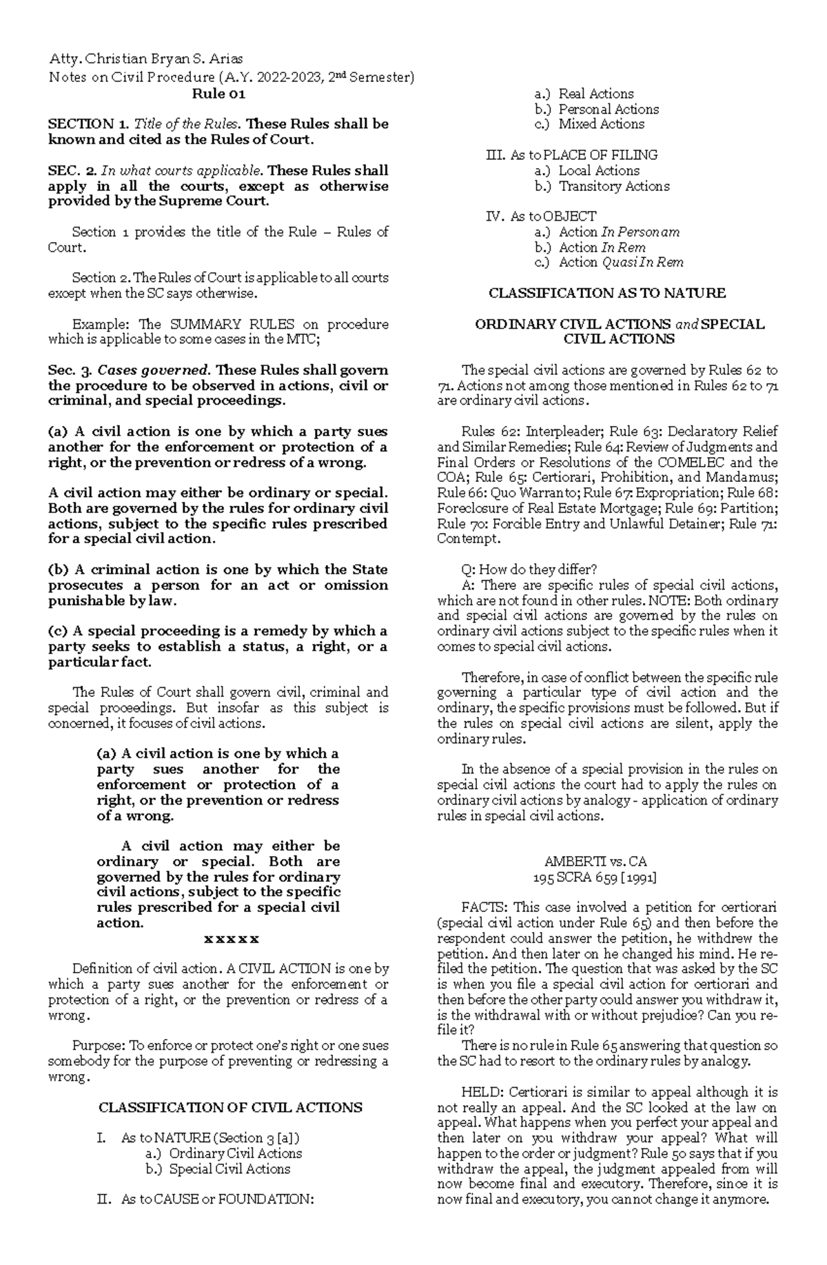 Handout-Civil-Procedure-Part-1-1.pdf - Notes on Civil Procedure (A ...