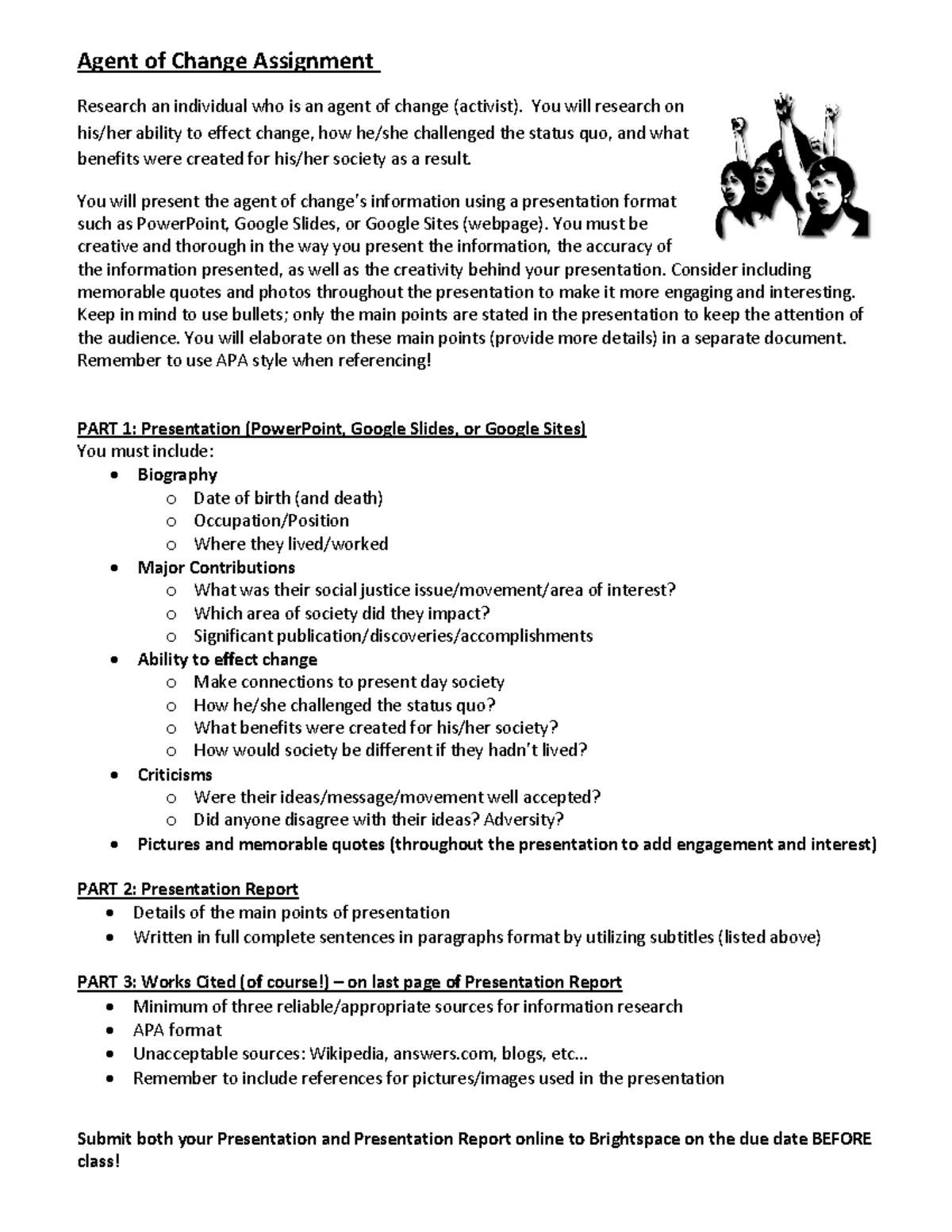 Agent of Change Assignment - PSY209 - Toronto Met - Studocu