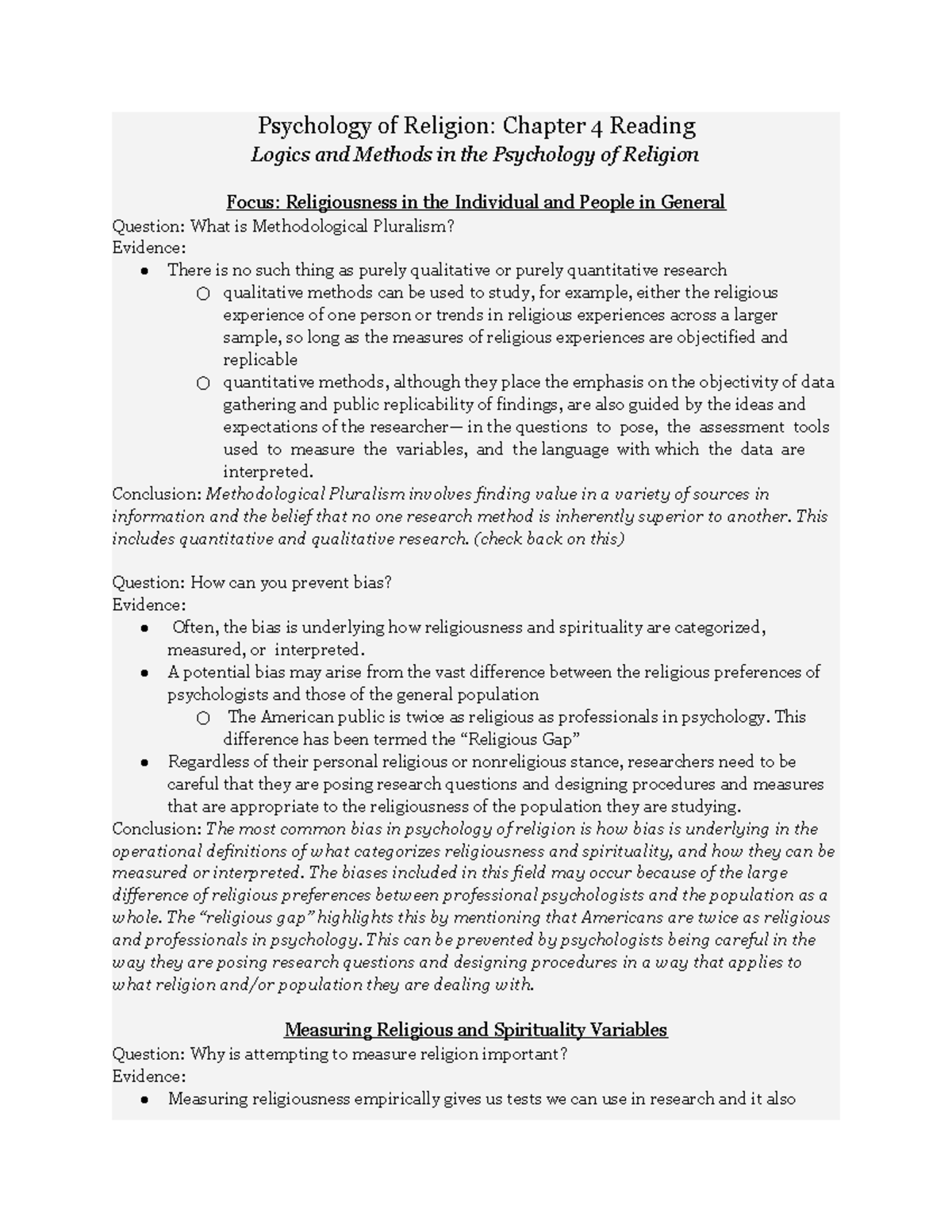 Psychology of Religion Chapter 4 Reading - Psychology of Religion ...