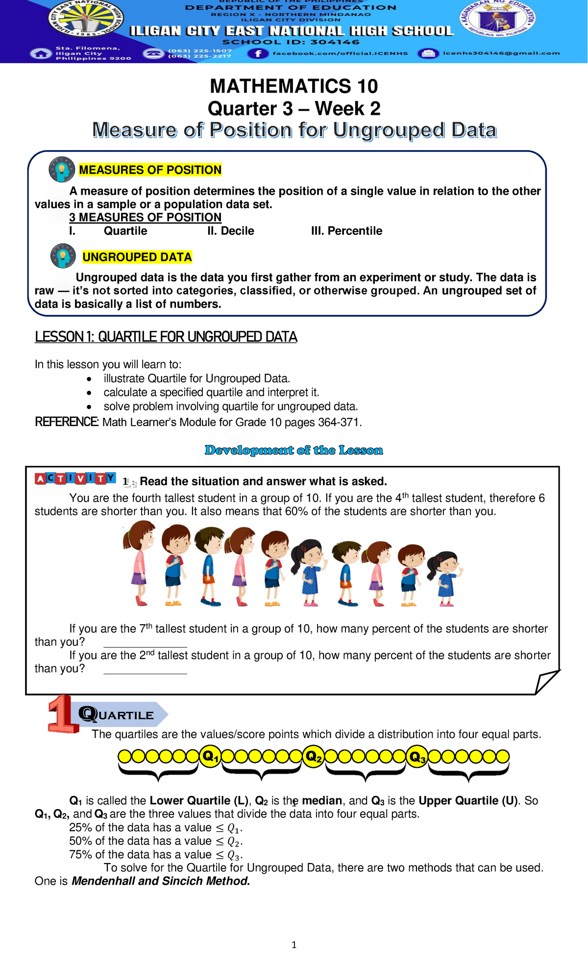 Q4W2SOL - Mathematics 10 - MATHEMATICS 10 Quarter 3 3 Week 2 MEASURES ...