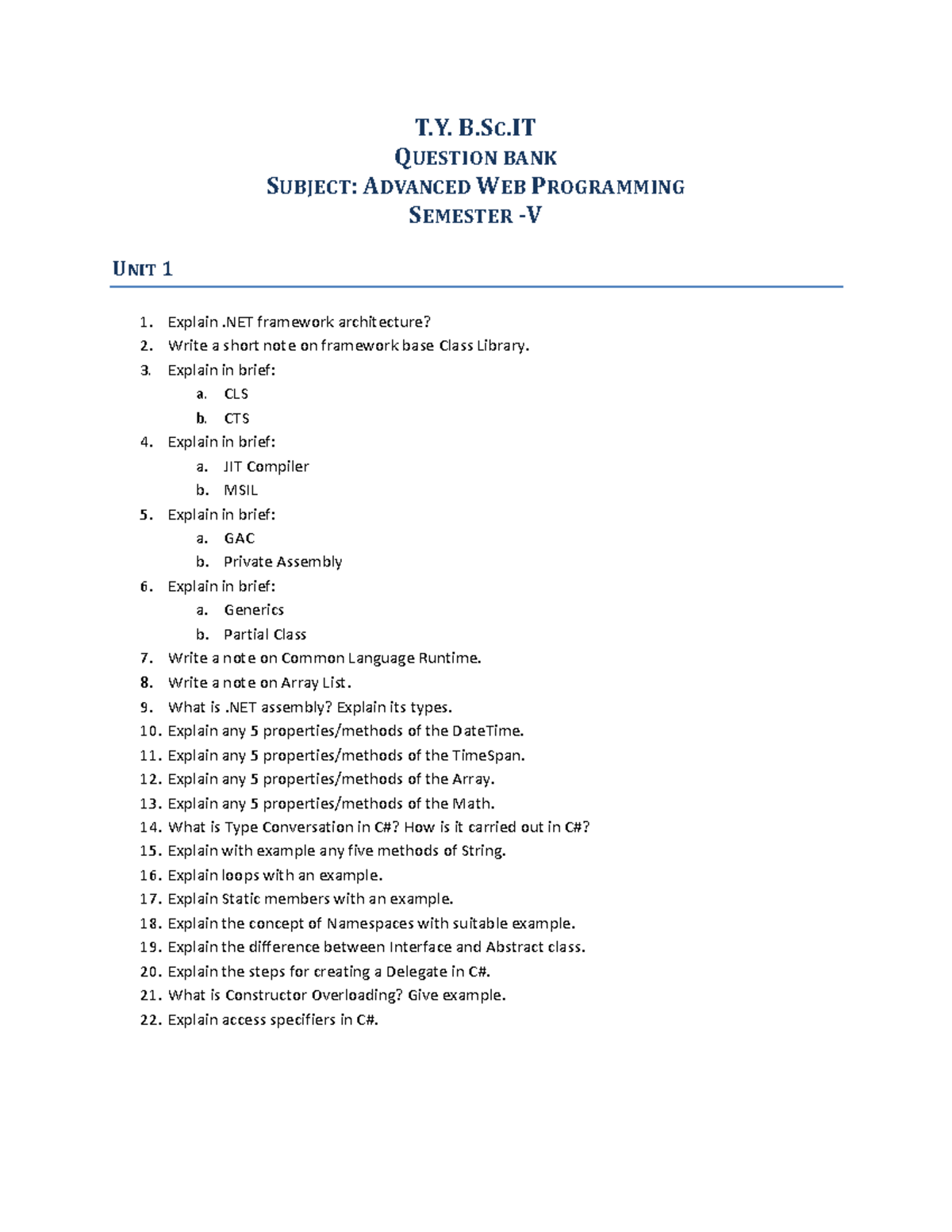 AWP Question Bank - T. B QUESTION BANK SUBJECT: ADVANCED WEB PROGRAMMING SEMESTER -V UNIT 1 ...