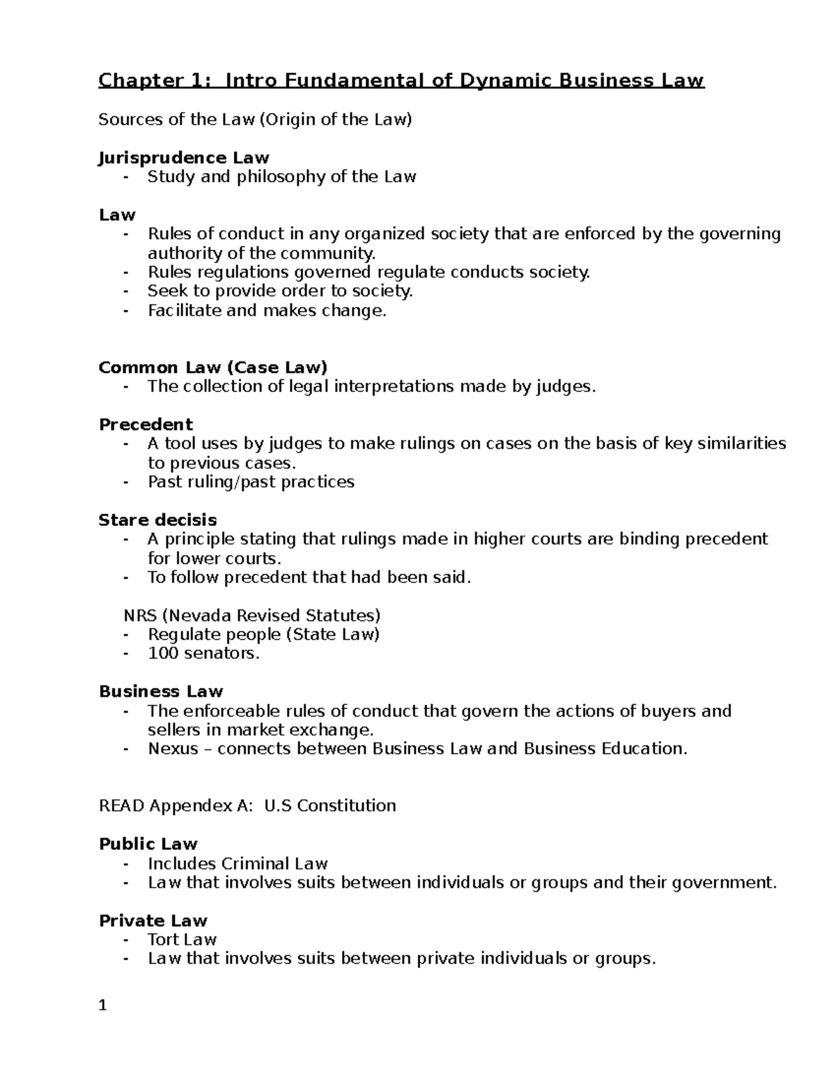 Bus Law Ch1 Notes - Chapter 1: Intro Fundamental of Dynamic Business ...
