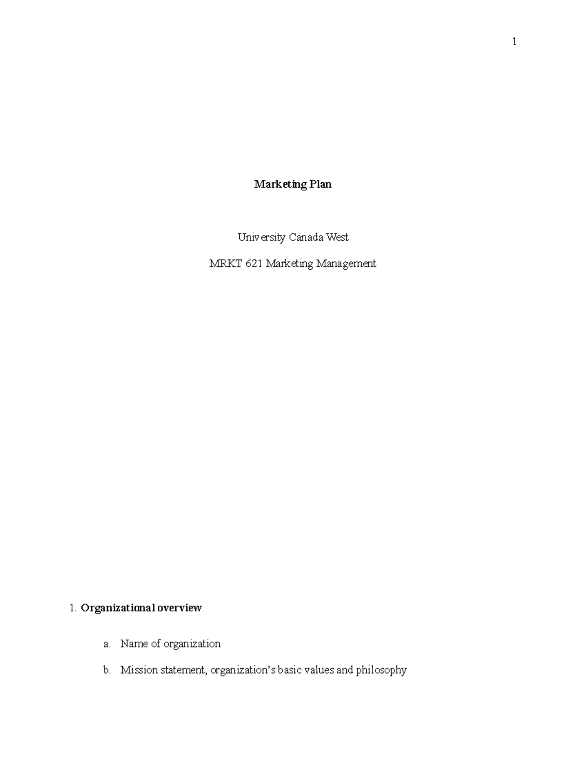 Marketing Plan - Draft Paper - Marketing Plan University Canada West ...