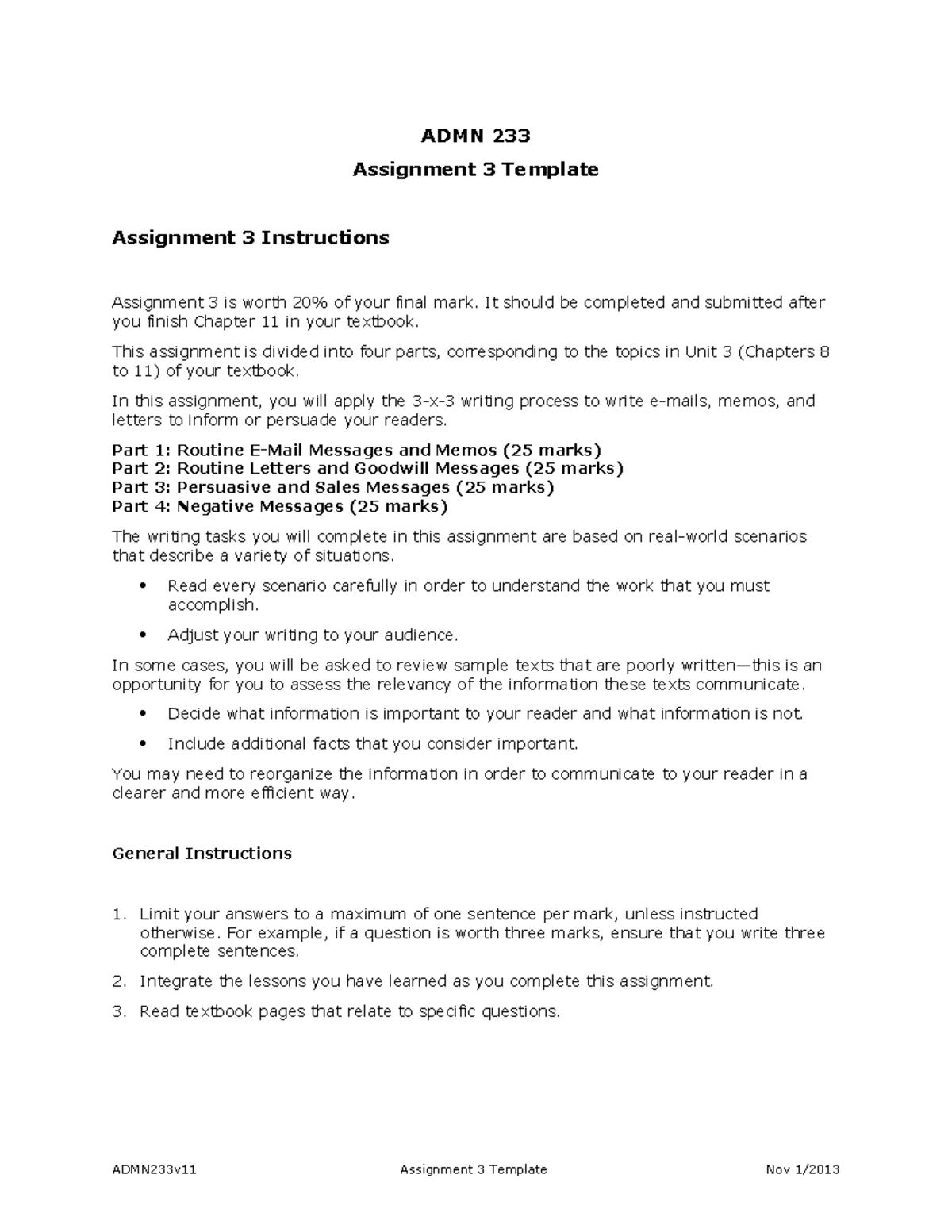 ADMN233Assignment 3Template - ADMN 233 Assignment 3 Template Assignment ...