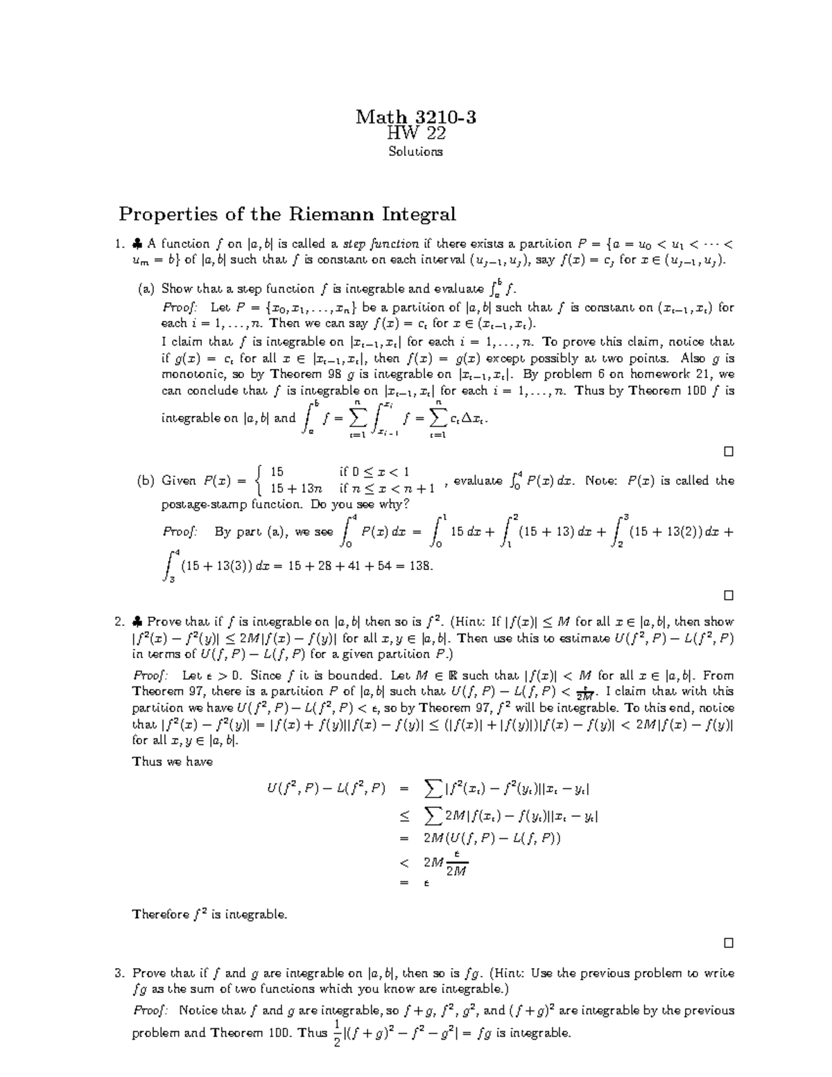 HW22Solutions - Real analysis - Math 3210- HW 22 Solutions Properties ...