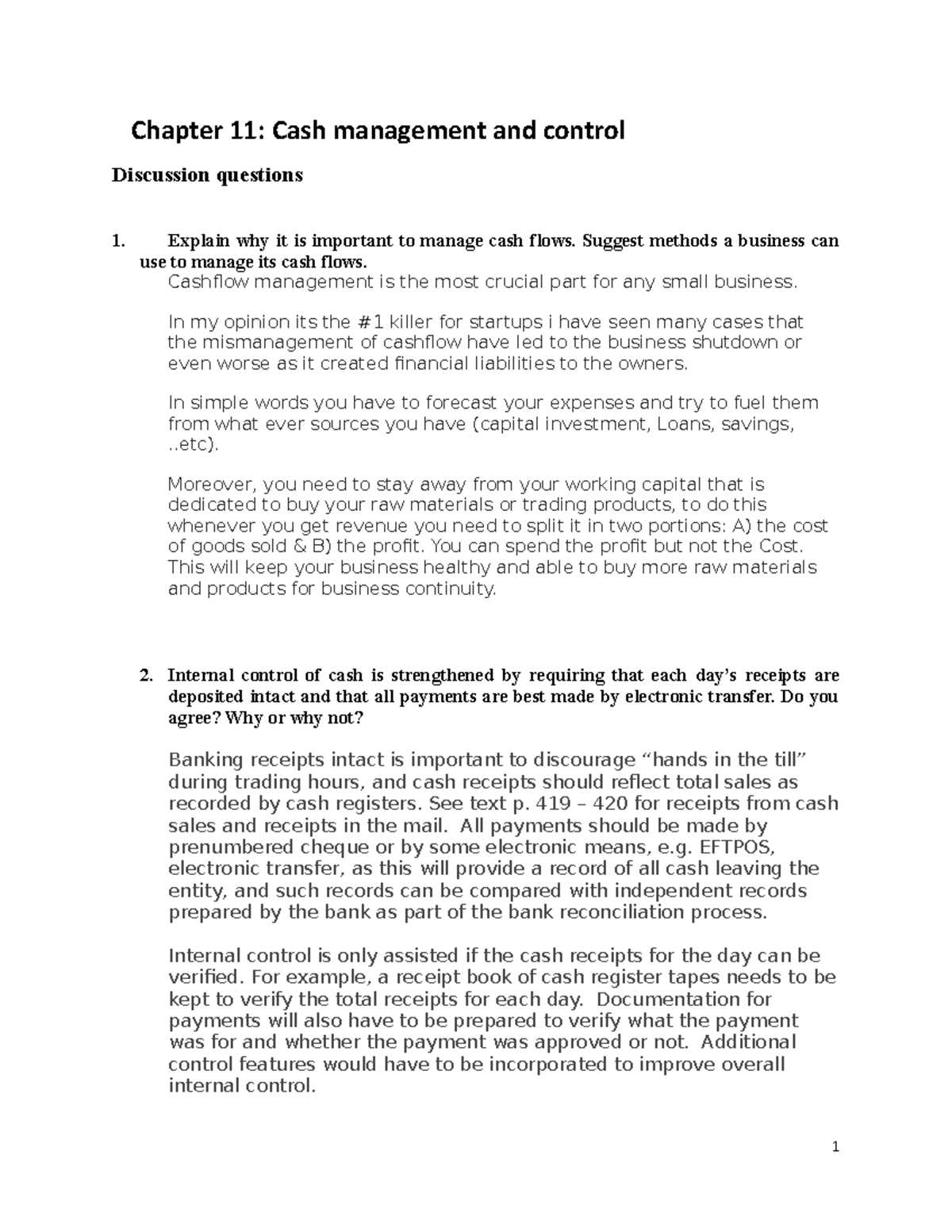 Week 6 Tutorial Questions n solutions - Chapter 11: Cash management and ...