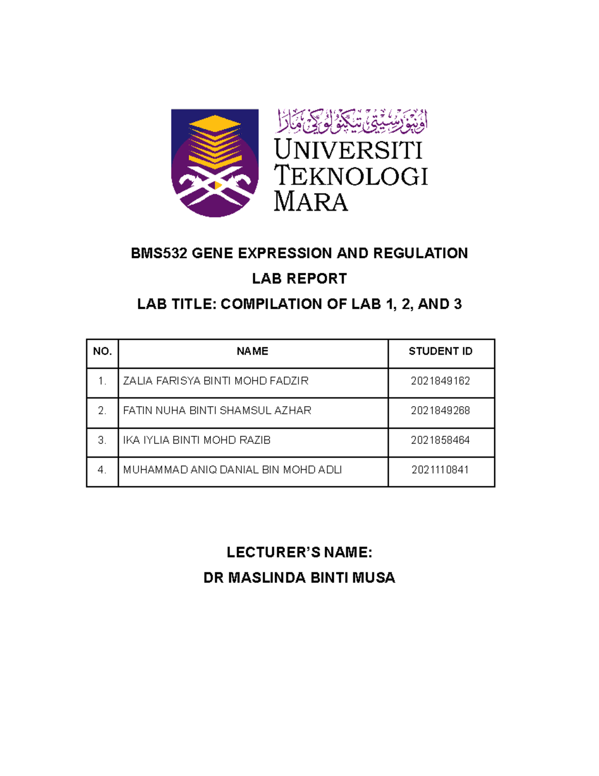 LAB Report BMS532 - Google Docs - BMS532 GENE EXPRESSION AND REGULATION ...