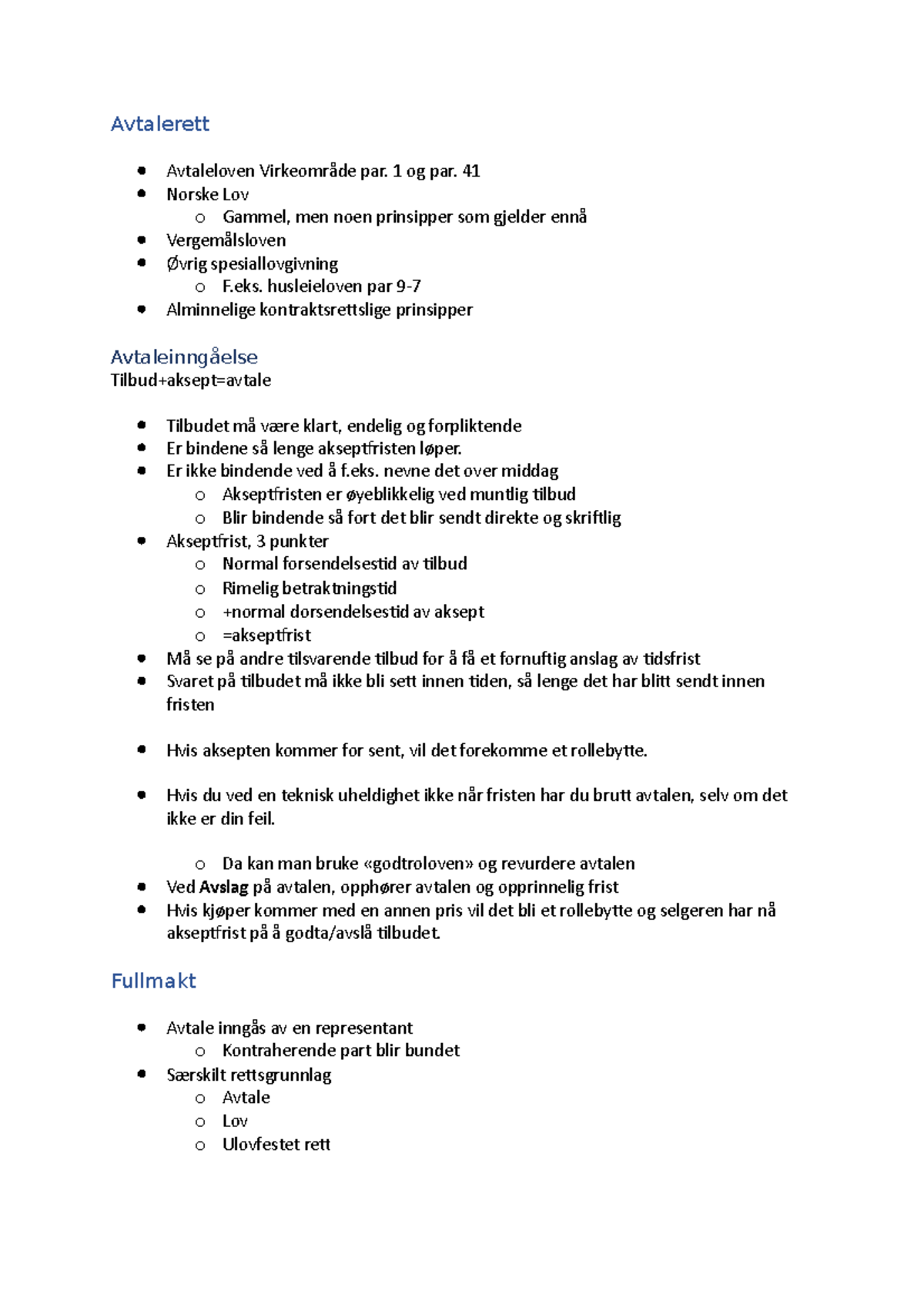 Avtalerett Forretningsjus - Avtalerett Avtaleloven Virkeområde par. 1 og par. 41 Norske Lov o ...