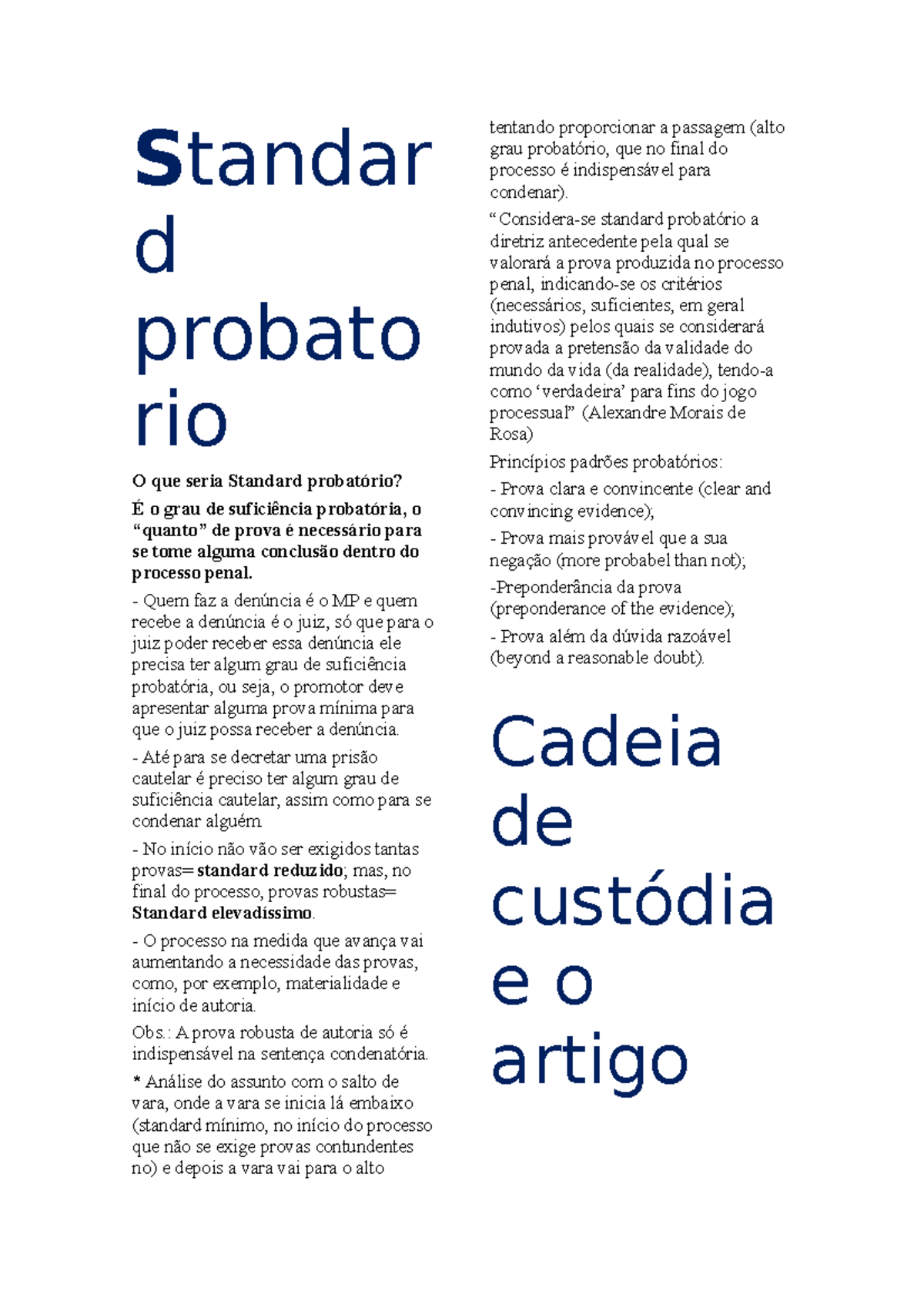 Teoria geral das provas- Processo penal - S tandar d probato rio O que ...