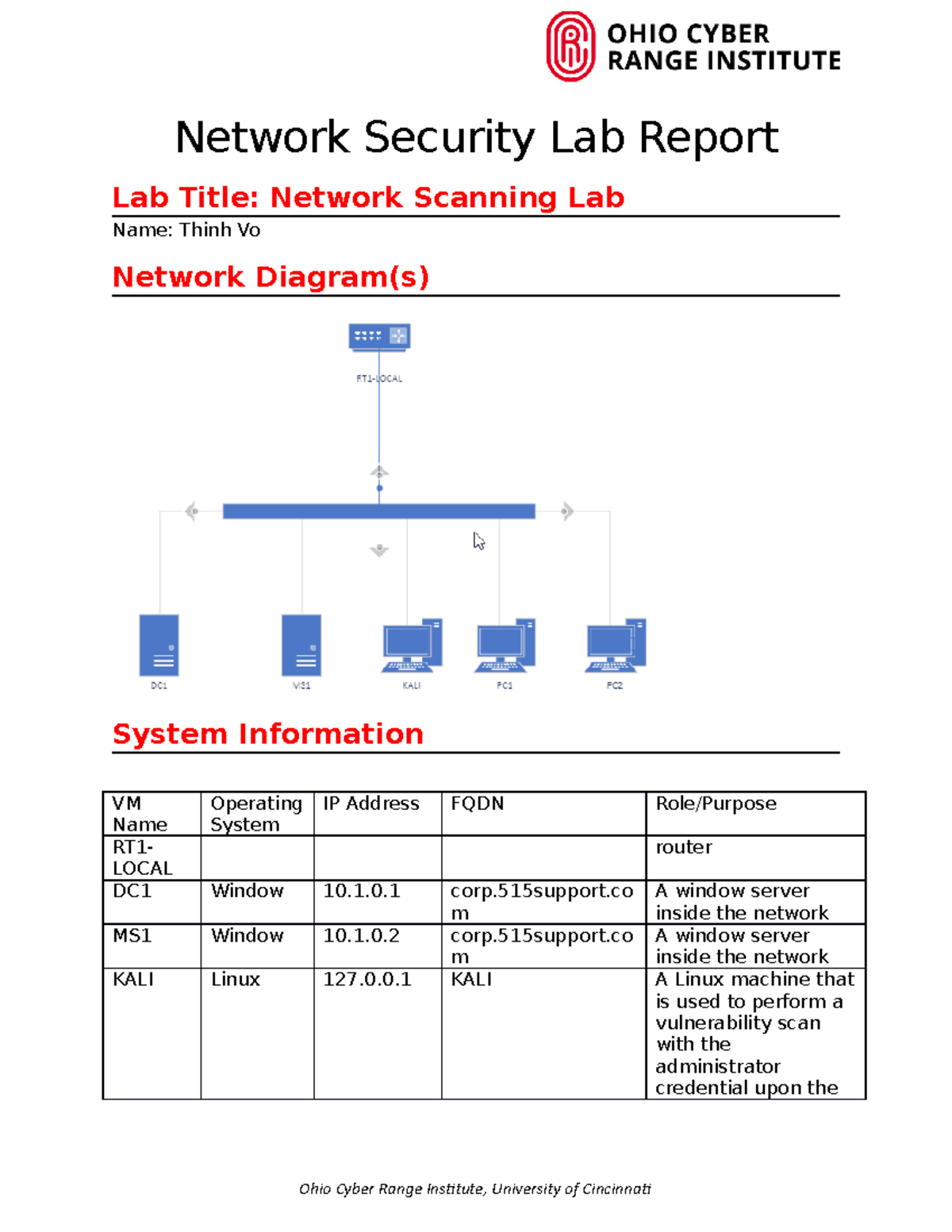 Lab Report Vulnerability Scanning Lab-done - Network Security Lab Report Lab Title: Network ...