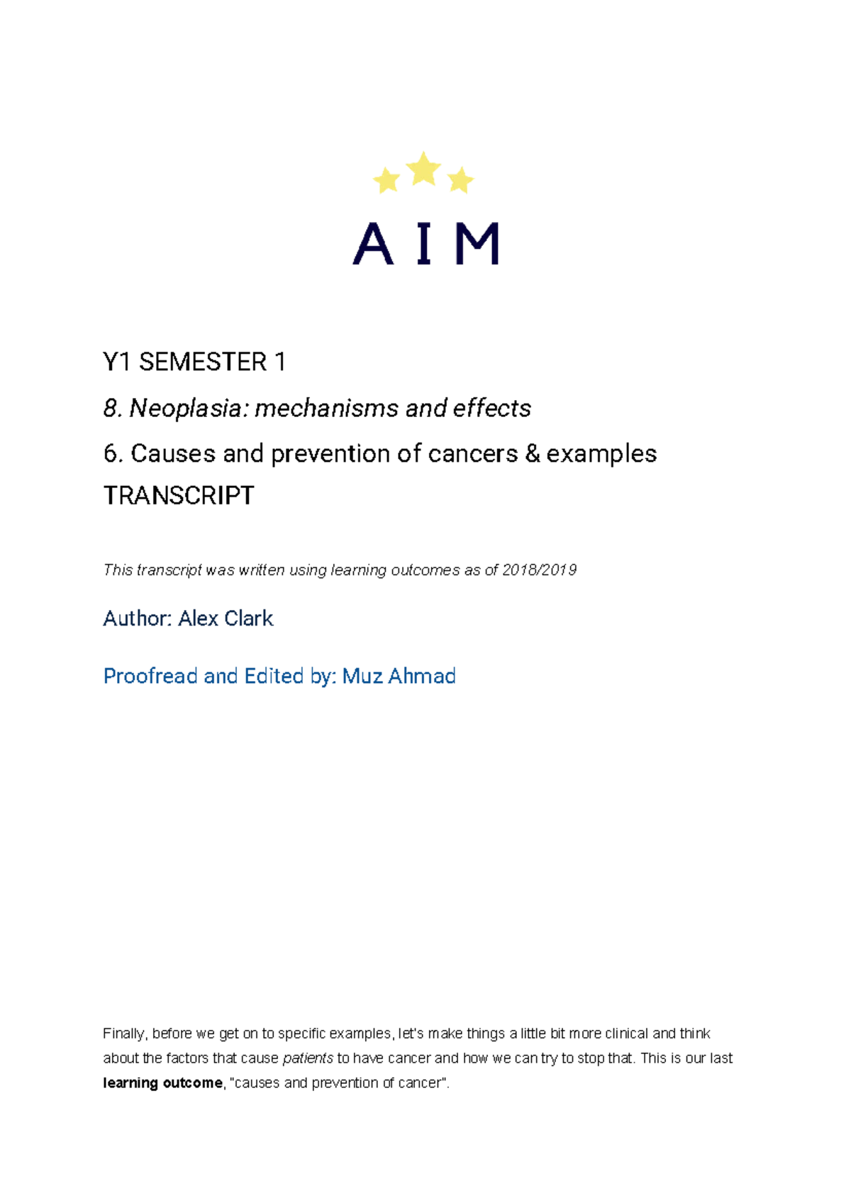 6T. Causes and prevention of cancer examples - Y1 SEMESTER 1 8 ...