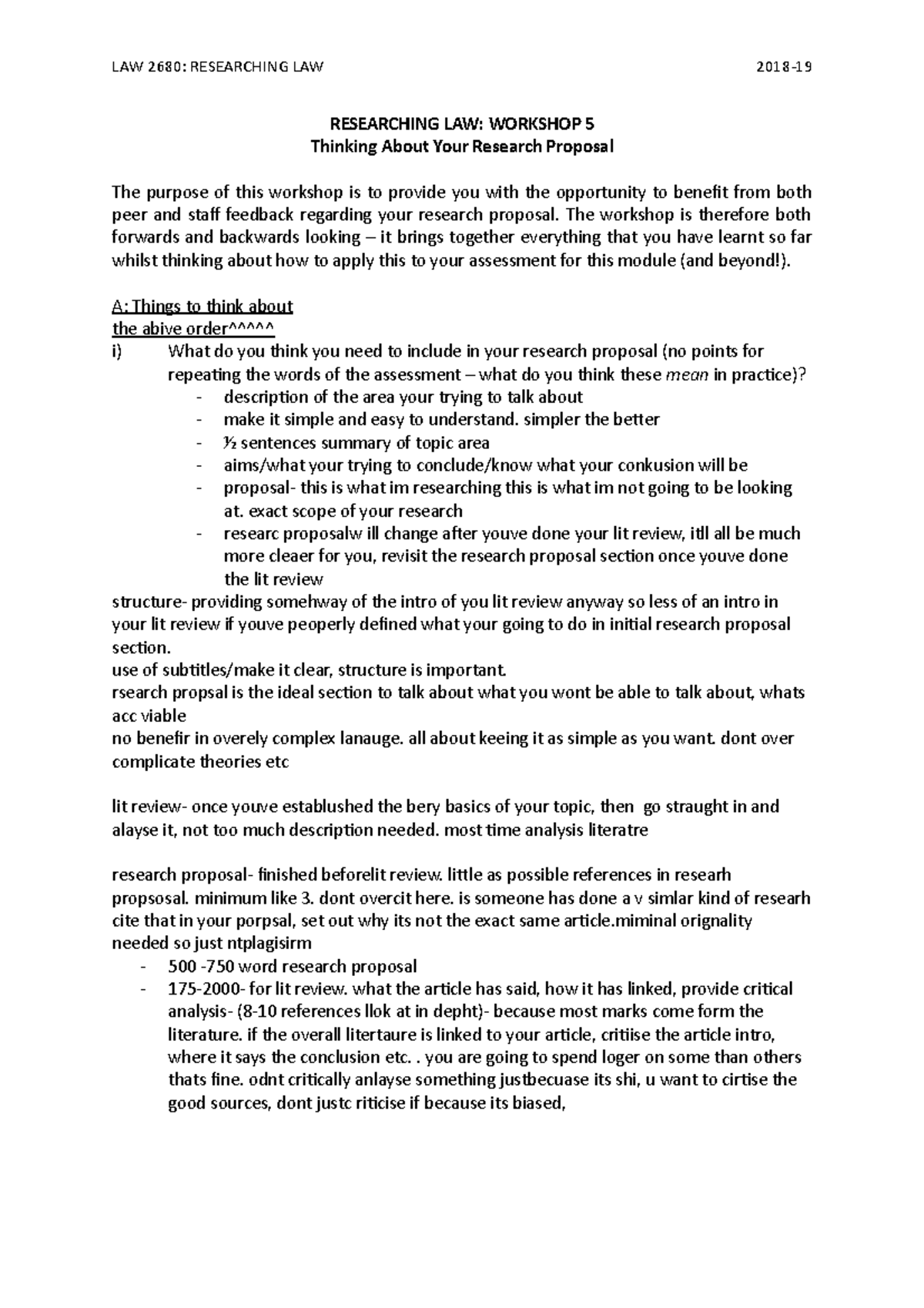Workshop 5 - Thinking About Your Research Proposal - LAW 2680 ...