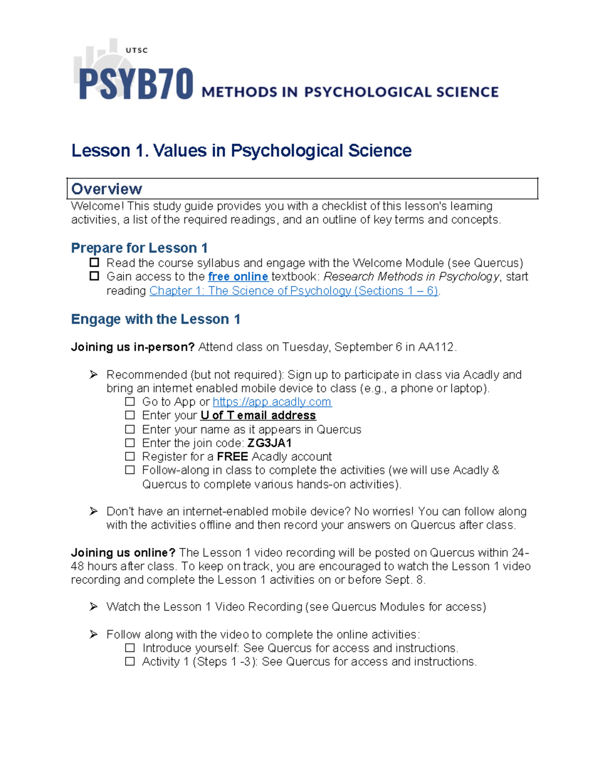 Lesson 1 Study Guide - Lesson 1. Values in Psychological Science ...