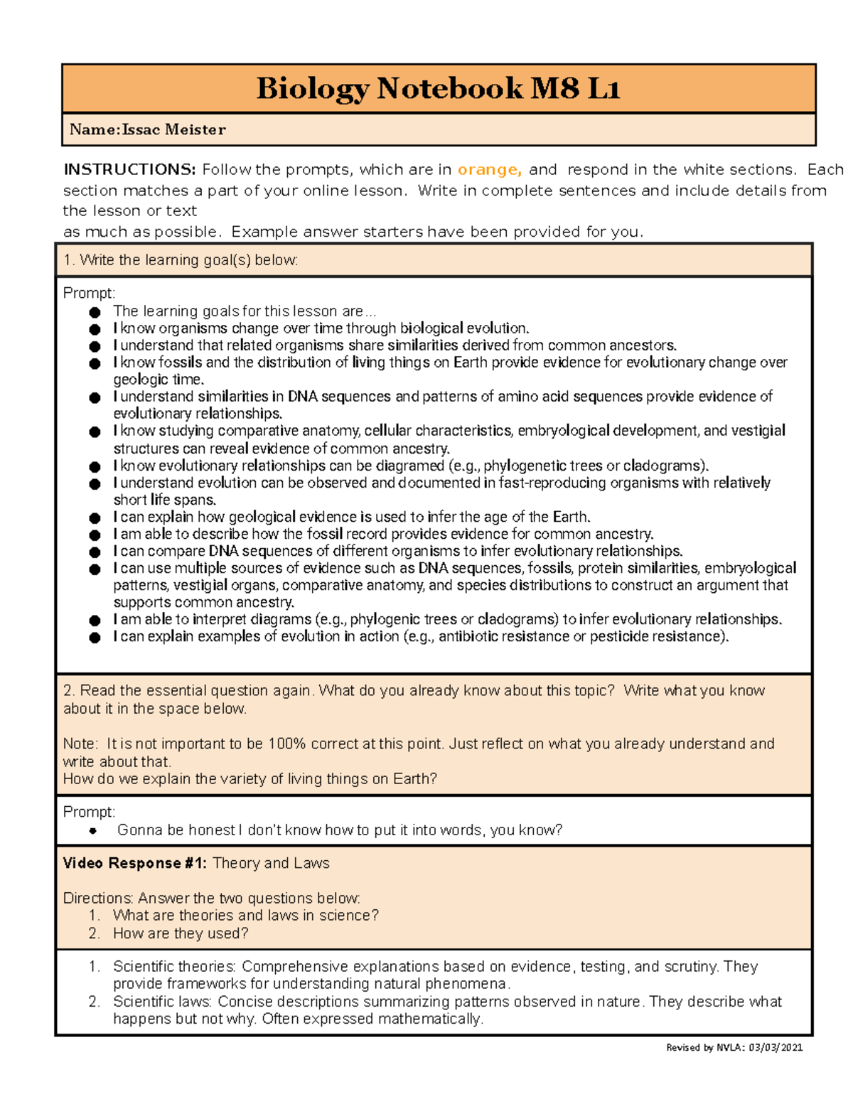 Copy of M8L1 Bio Notebook - BIOL 189 - UNLV - Studocu