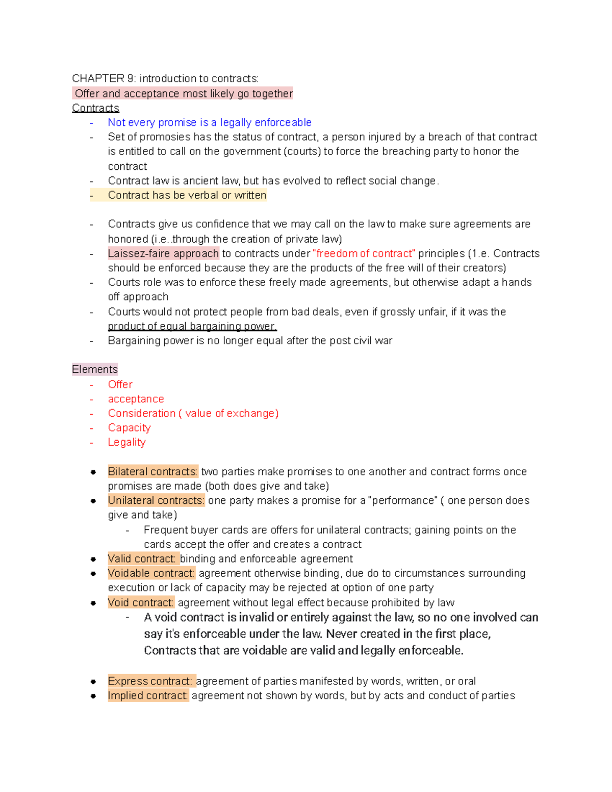 Blaw 280 2 - campbell notes - CHAPTER 9: introduction to contracts ...
