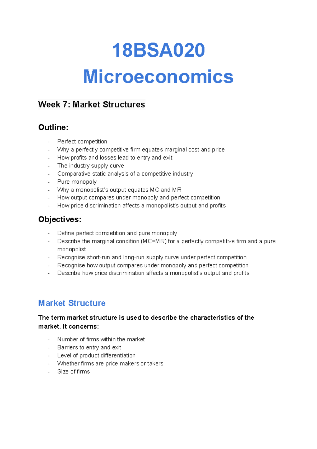Market Structures - Perfect Competition and Oligopoly - 18BSA020 ...