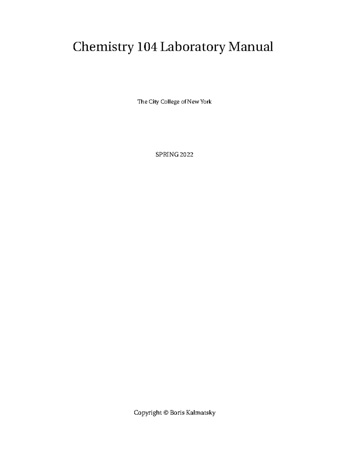 Chem Lab Manual - practice set - Chemistry 104 Laboratory Manual The ...